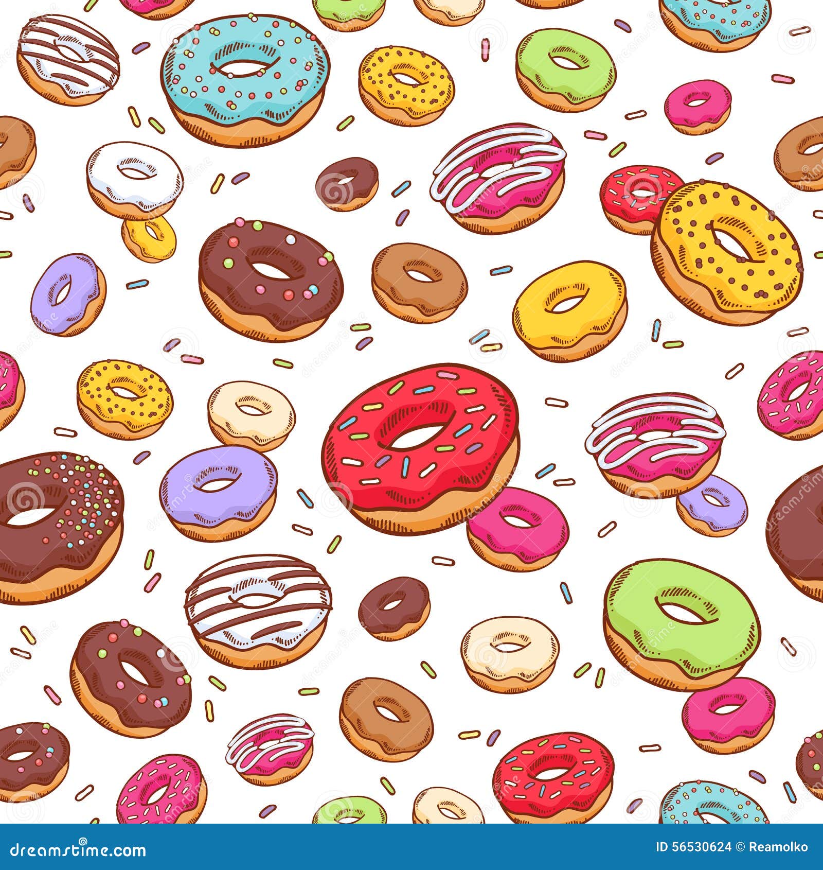 Colorful Donuts Seamless Pattern. Doodle Sketch Stock Vector ...