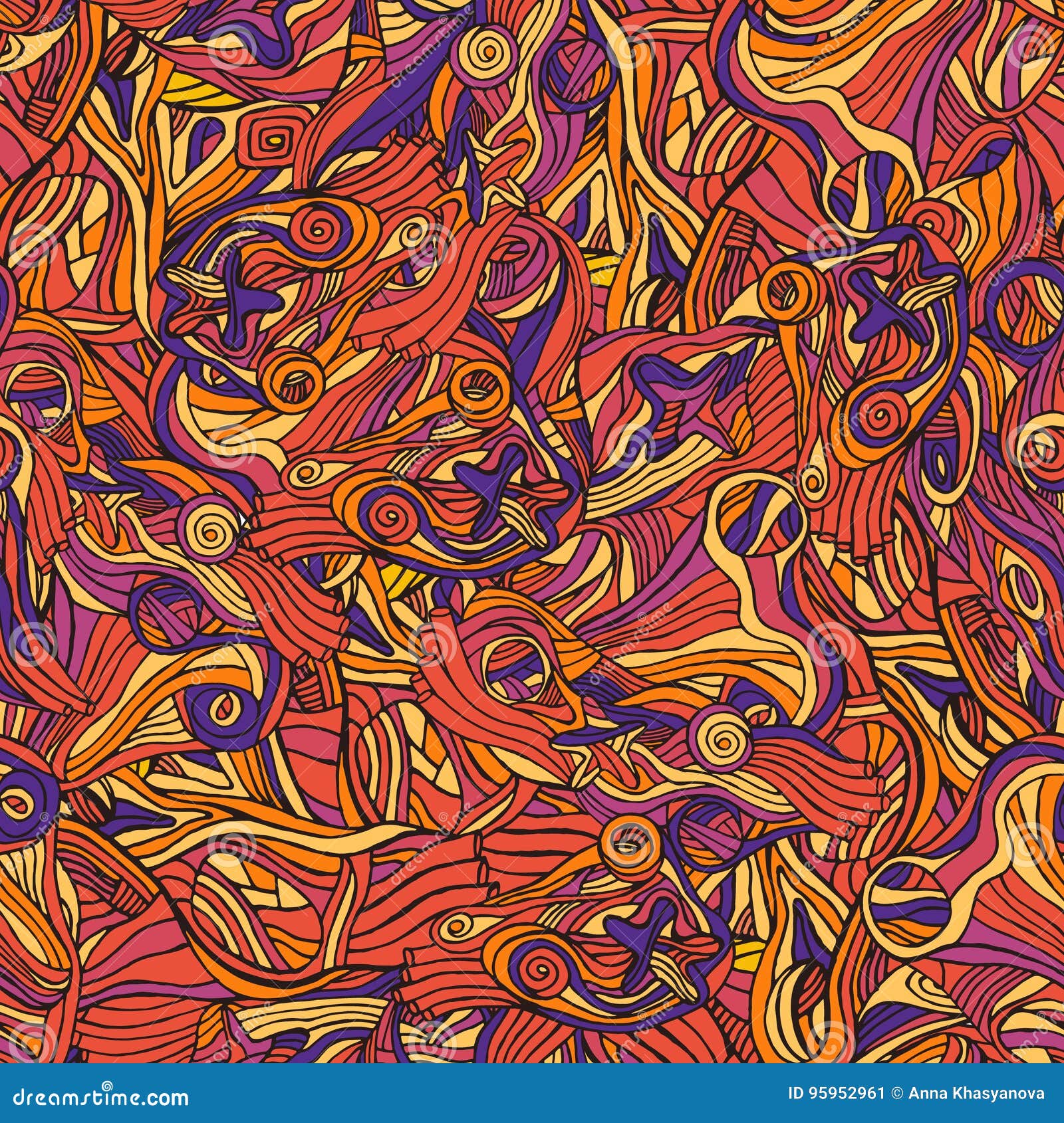 Colorful Doodle Abstract Seamless Pattern. Stock Illustration ...