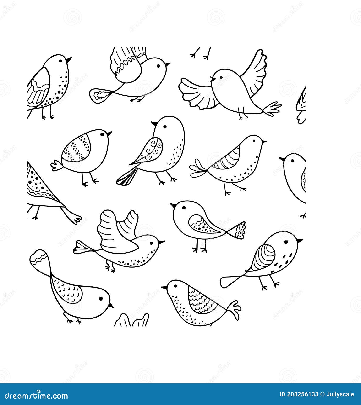 Colorful Doodle Bird Seamless Pattern. Vector Illustration Stock Vector ...