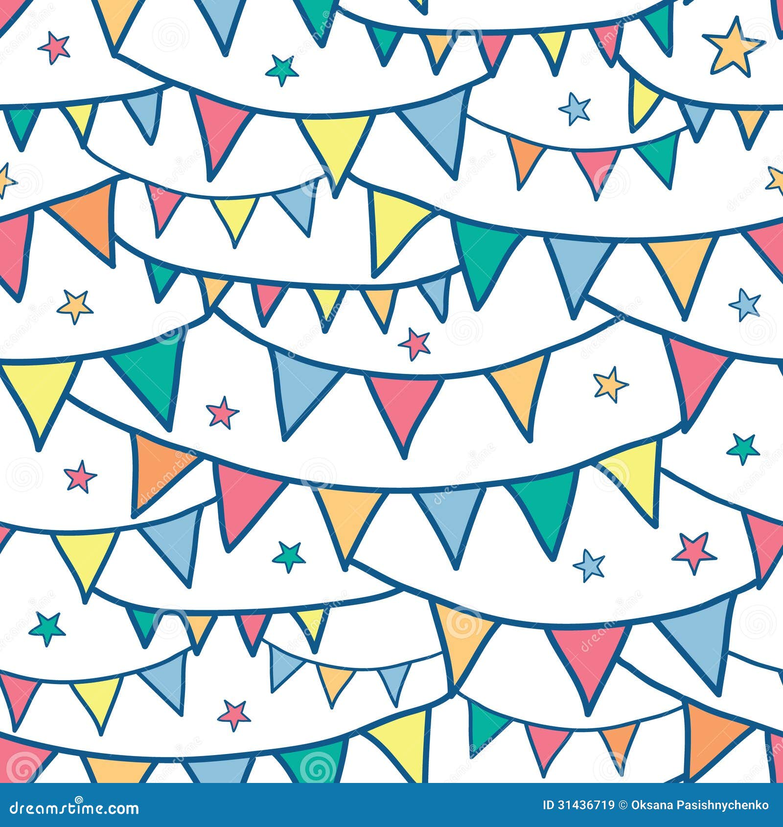 Colorful Doodle Bunting Flags Seamless Pattern Stock Vector - Illustration of holiday, blue ...