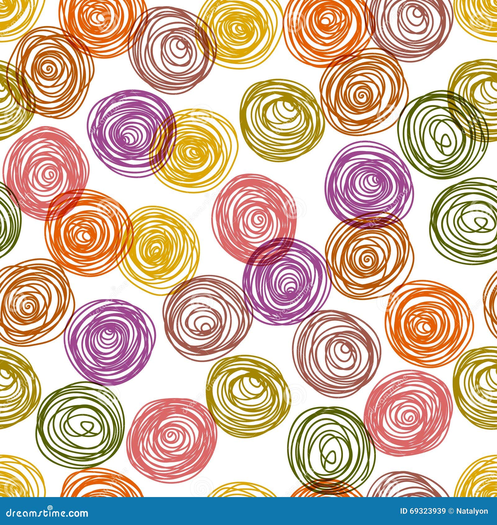 Colorful Doodle Circles Simple Geometric Seamless Pattern, Vector Stock ...