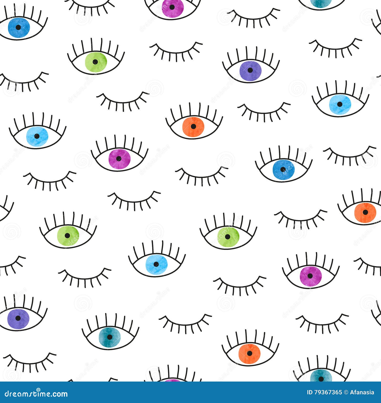 Colorful Doodle Eyes Seamless Pattern. Stock Vector - Illustration of ...