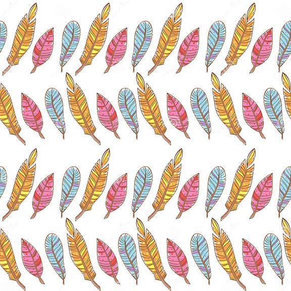 Colorful Feathers Creative Seamless Pattern Stock Vector - Illustration ...