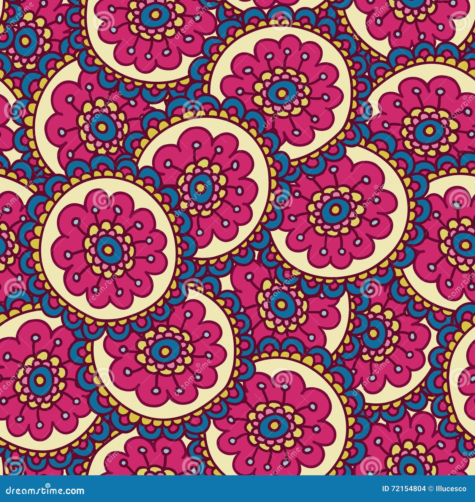 Colorful Doodle Flower Pattern, Vector Illustration Stock Vector ...