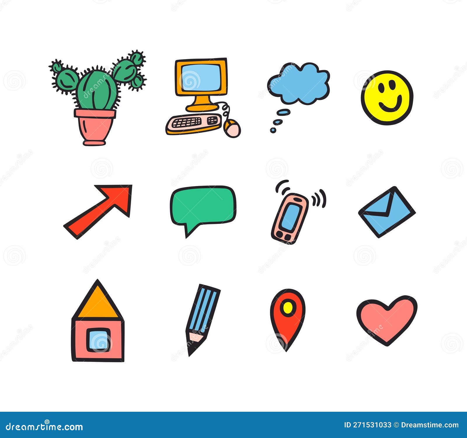 Colorful Doodle Icons. Isolated on White Background. Stock Illustration ...