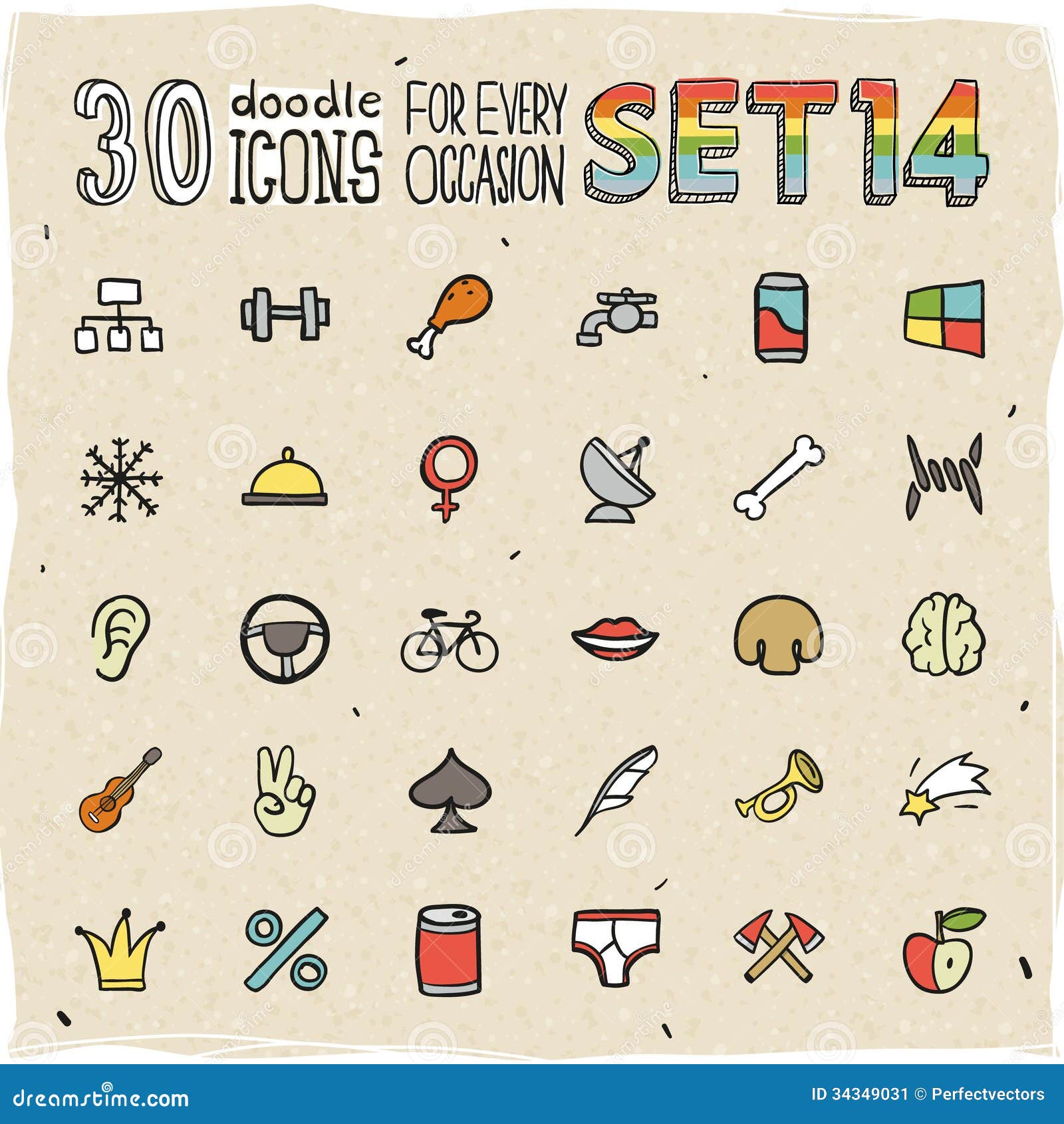30 Colorful Doodle Icons Set 14 Stock Vector - Illustration of outline ...