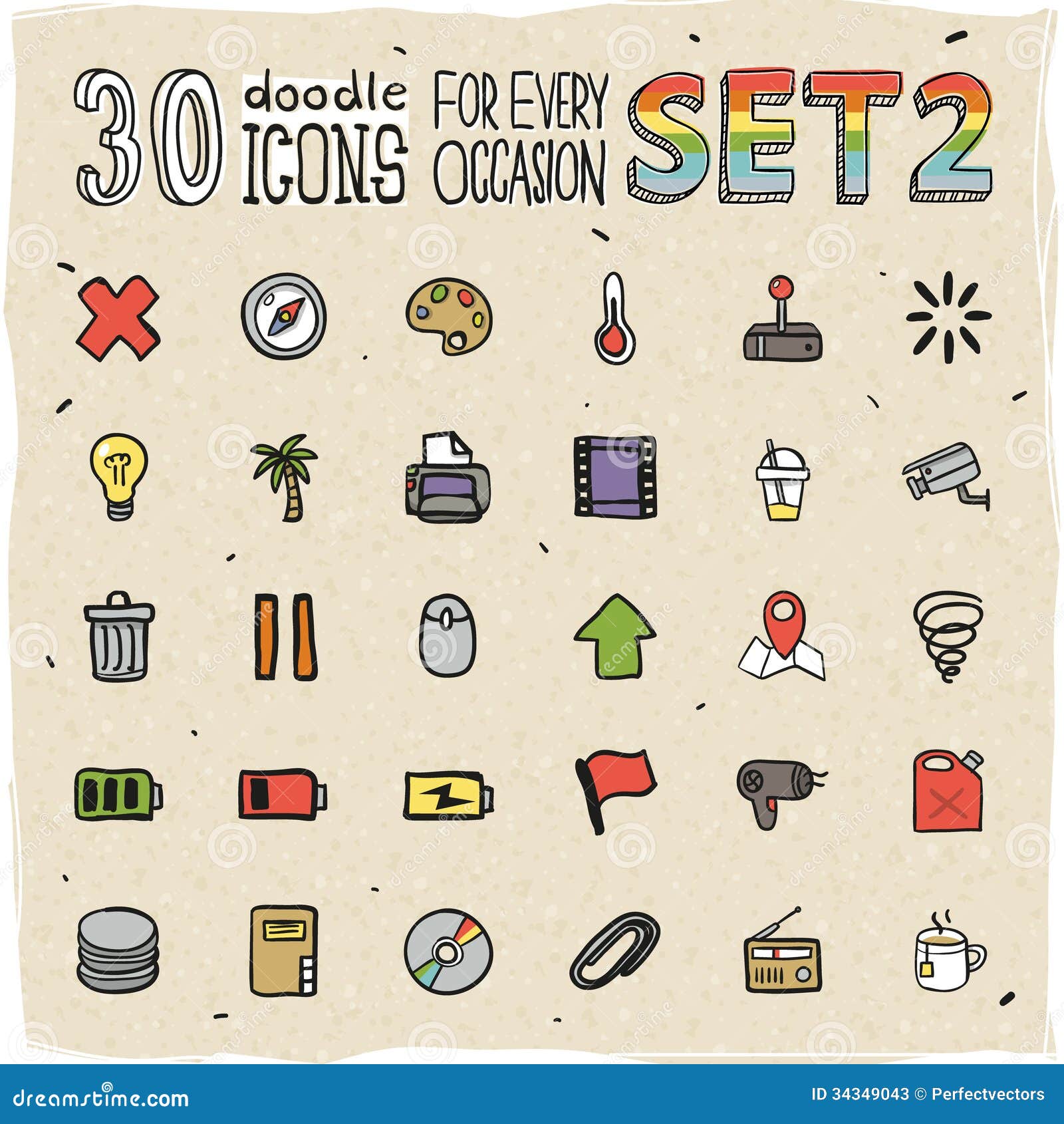 30 Colorful Doodle Icons Set 2 Stock Vector - Illustration of ...