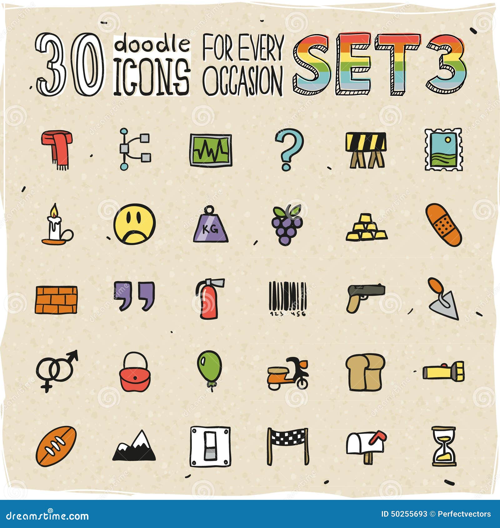 30 Colorful Doodle Icons Set 3 Stock Vector - Illustration of icons ...