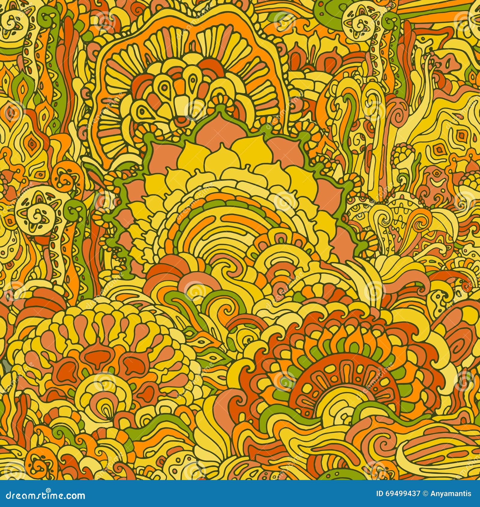 Colorful Doodle Ornament Seamless Pattern Stock Vector - Illustration ...