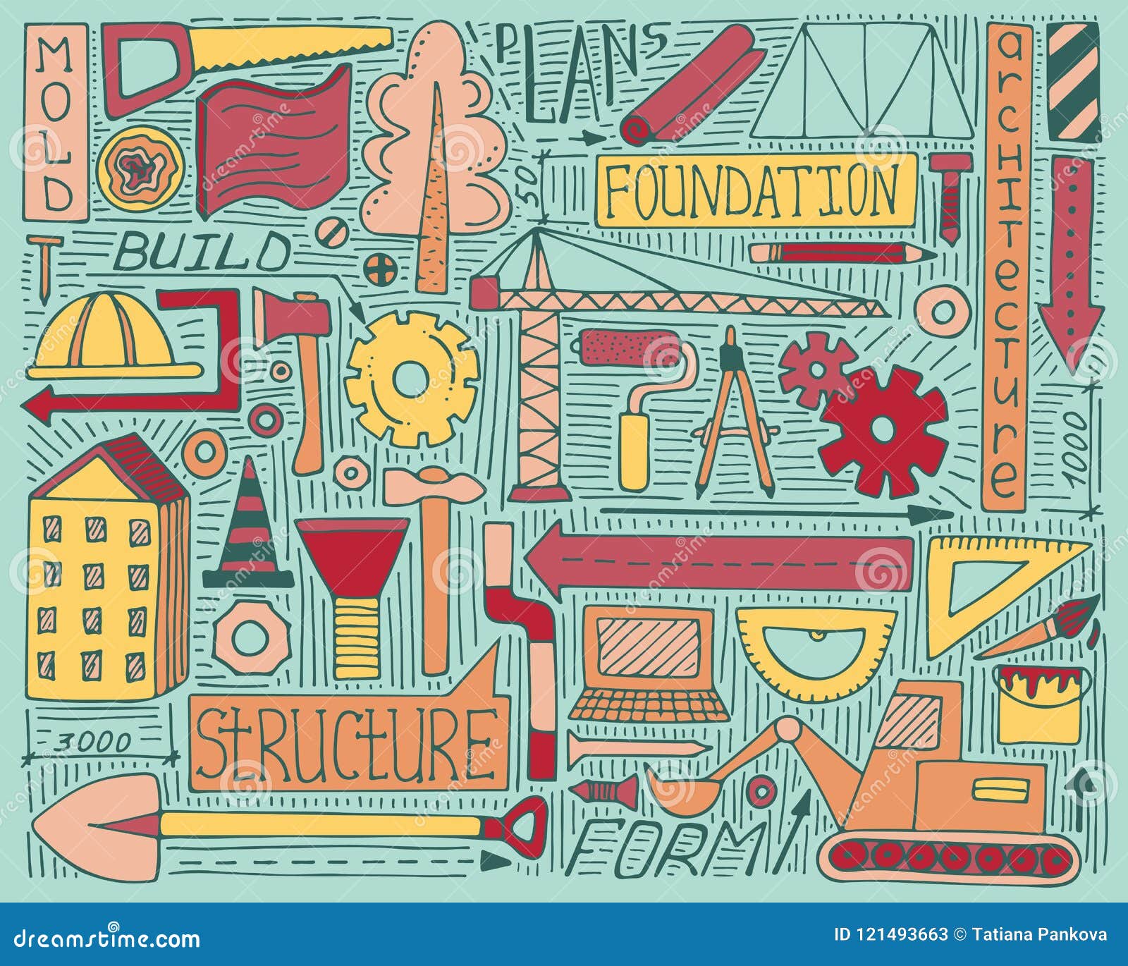 Colorful Doodle Set with Construction, Design and Mechanism Stock ...