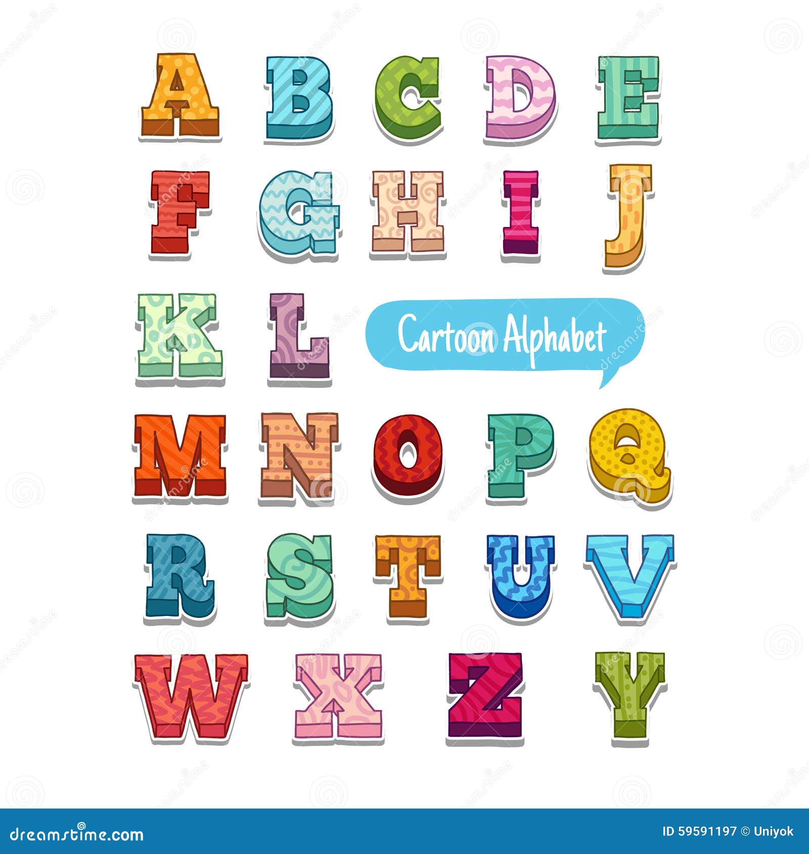 Colorful Doodle Style Cartoon Alphabet with Simple Stock Vector ...