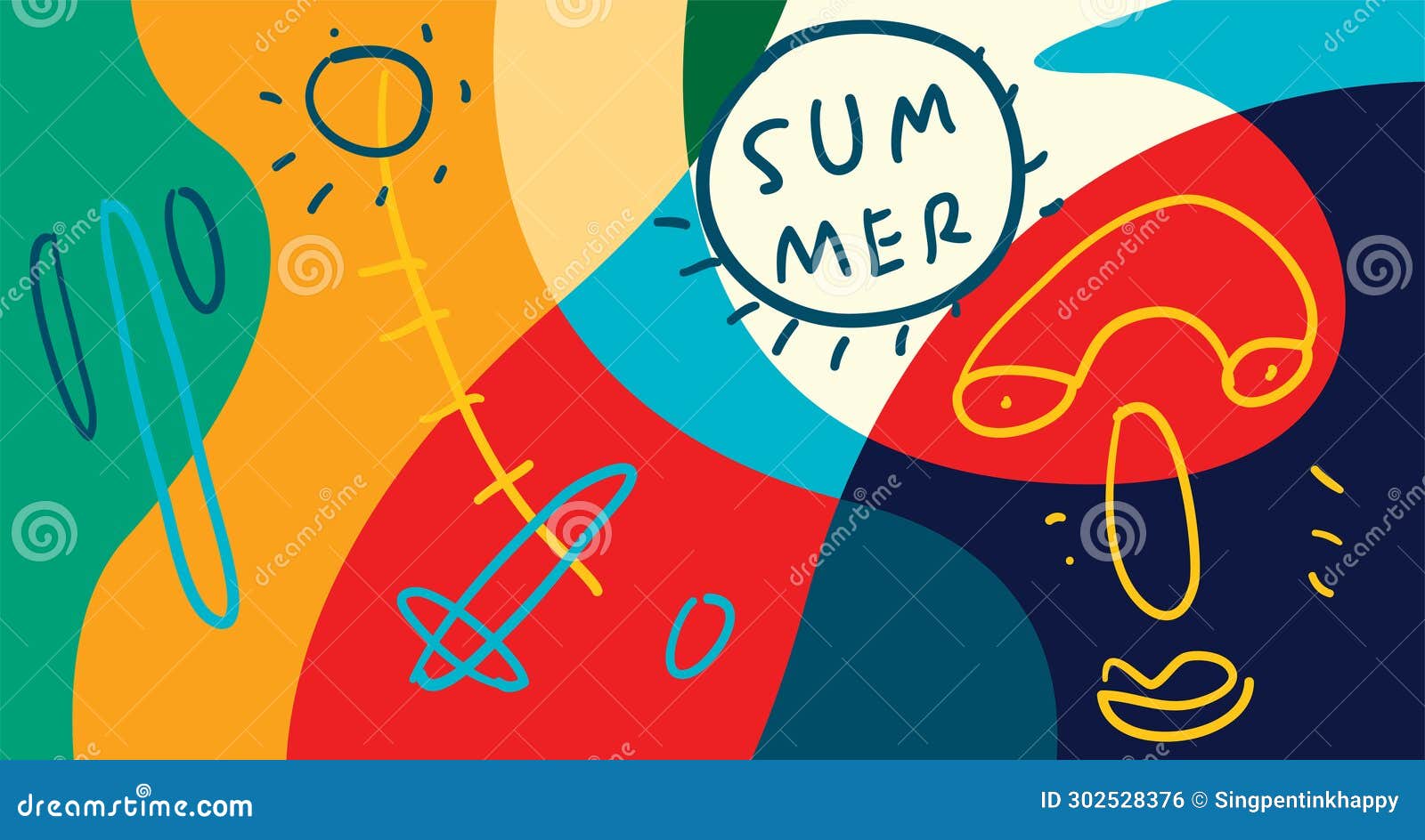 Colorful Doodle Vector Illustration Background for Summer Holiday 2024 ...
