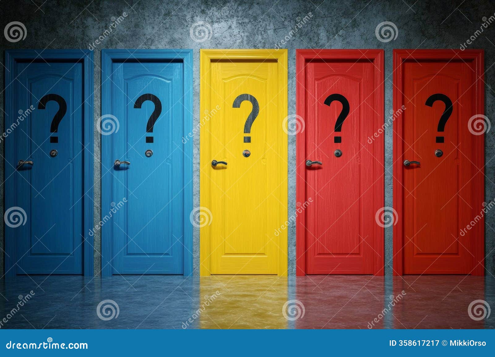 Colorful Doors with Question Marks Symbolizing Career Choices and ...