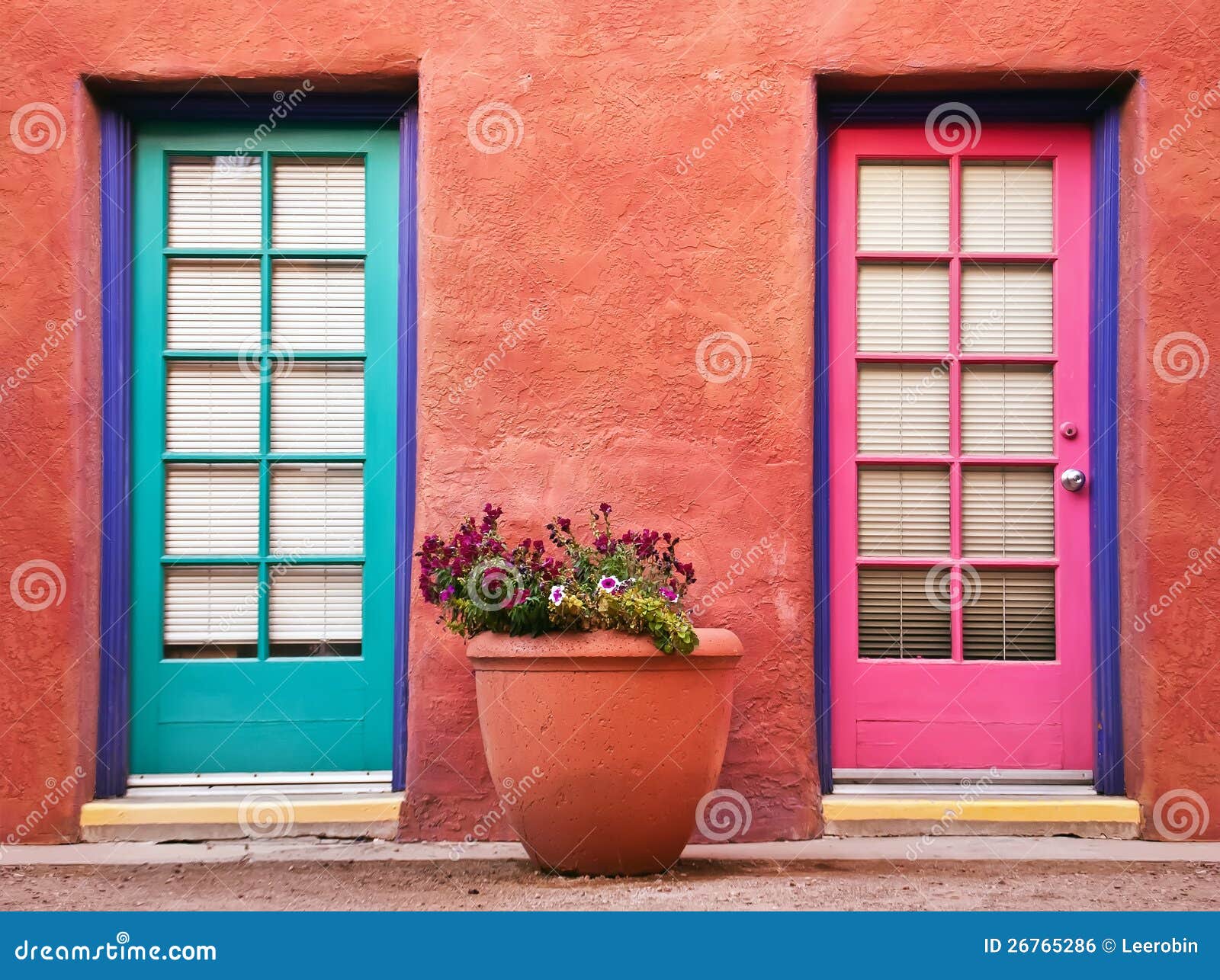 Colorful Doors and Terracotta Wall Stock Photo - Image of colorful ...