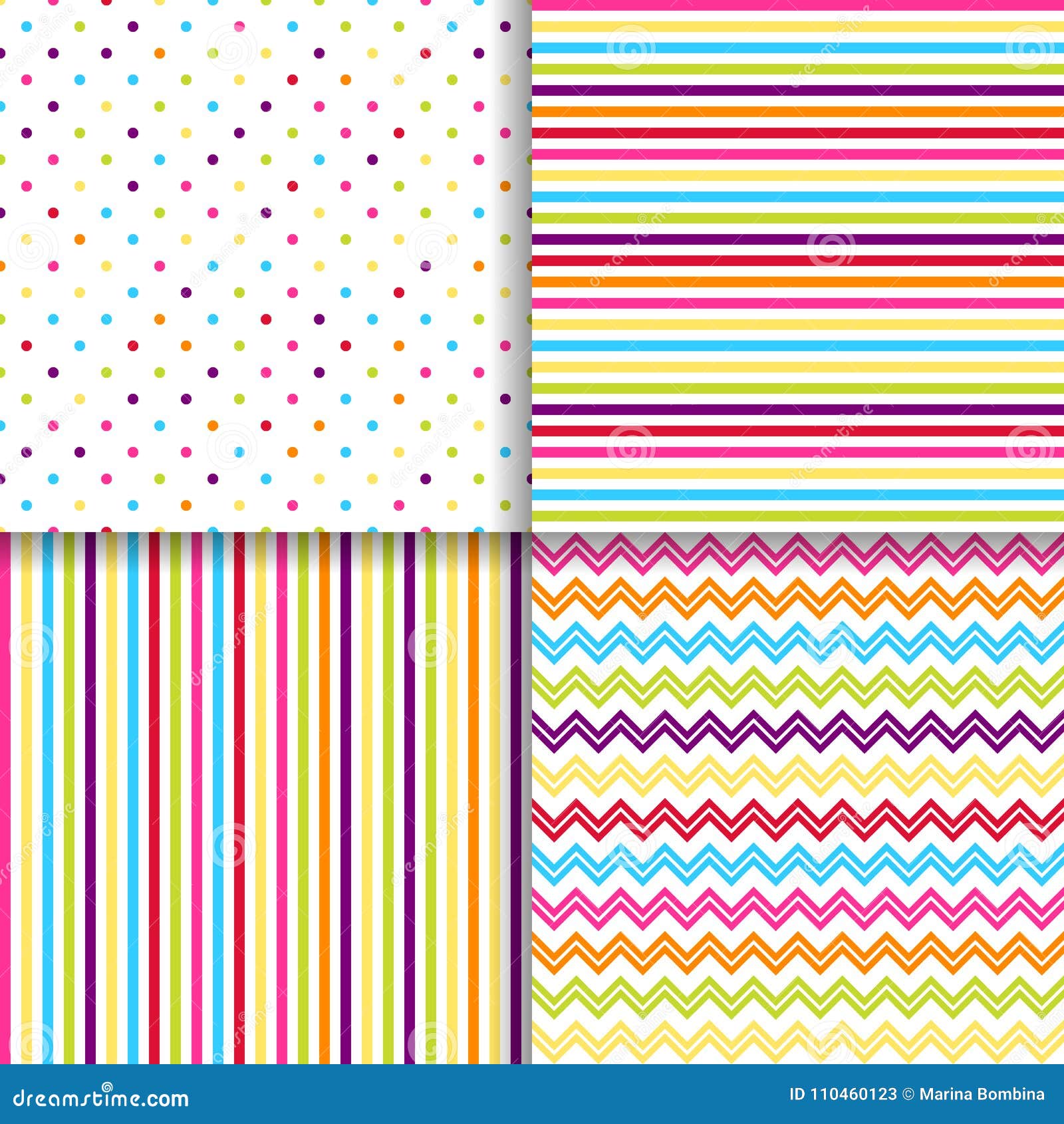 Colorful Dotted and Striped Seamless Patterns Vector Backgrounds Stock ...