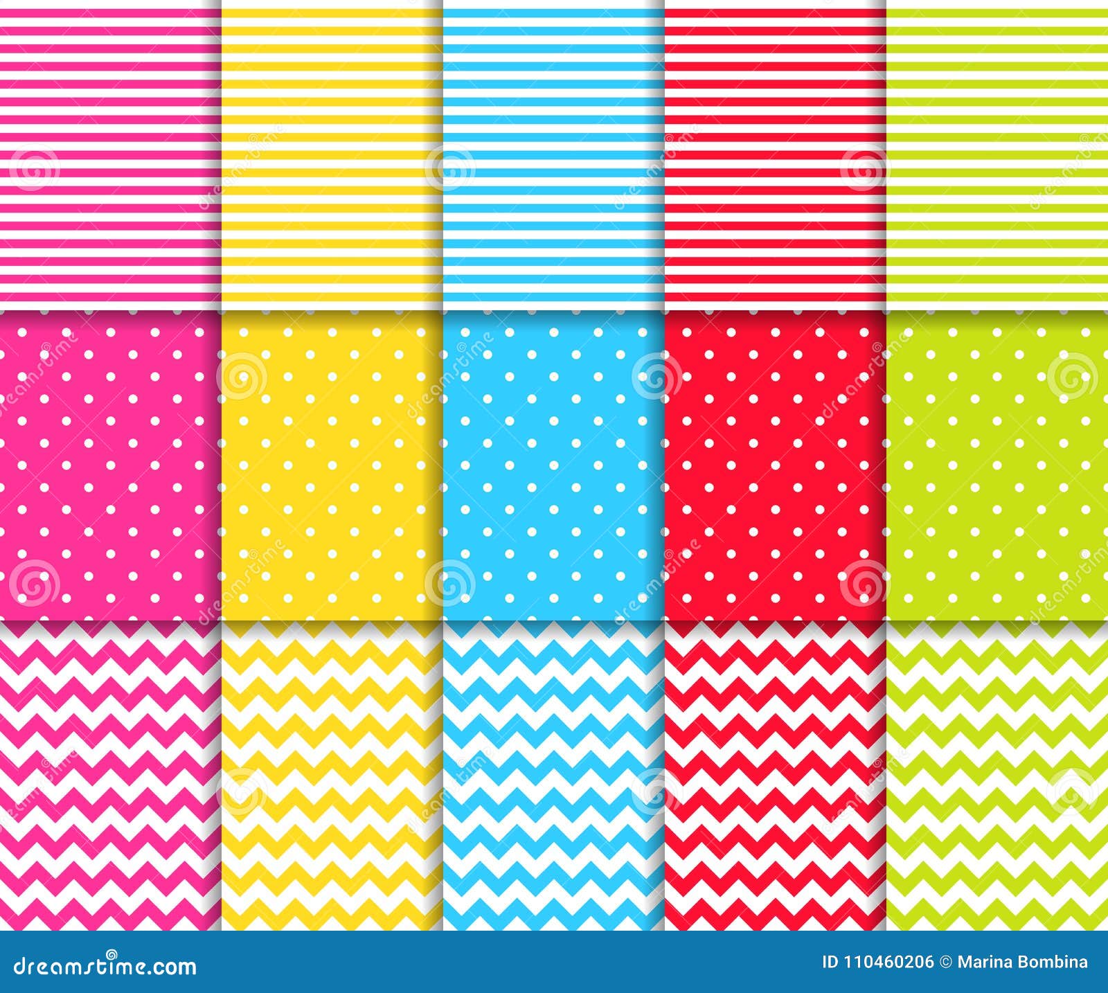 Colorful Dotted and Striped Seamless Patterns Vector Backgrounds Stock ...