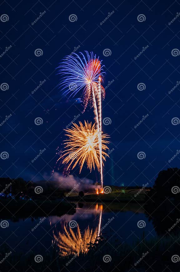 Colorful Double Firework in the Night Stock Photo - Image of outdoor ...