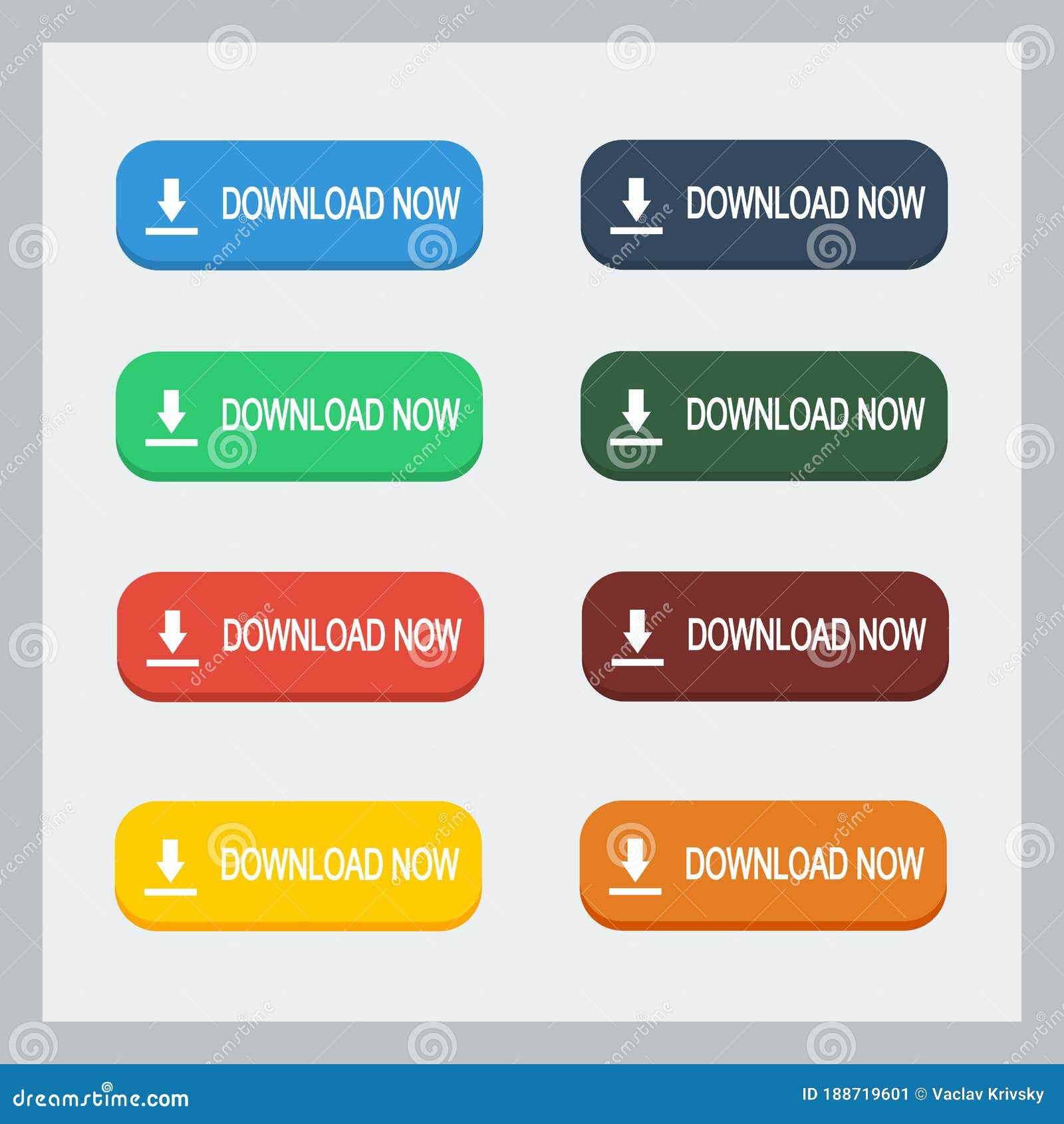 Colorful Download Now Button with Pointing Hand Set. Flat Illustration ...