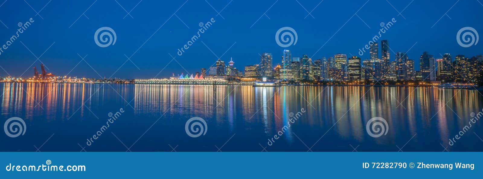 Colorful Downtown Vancouver in Blue Evening at Stanley Park Editorial ...