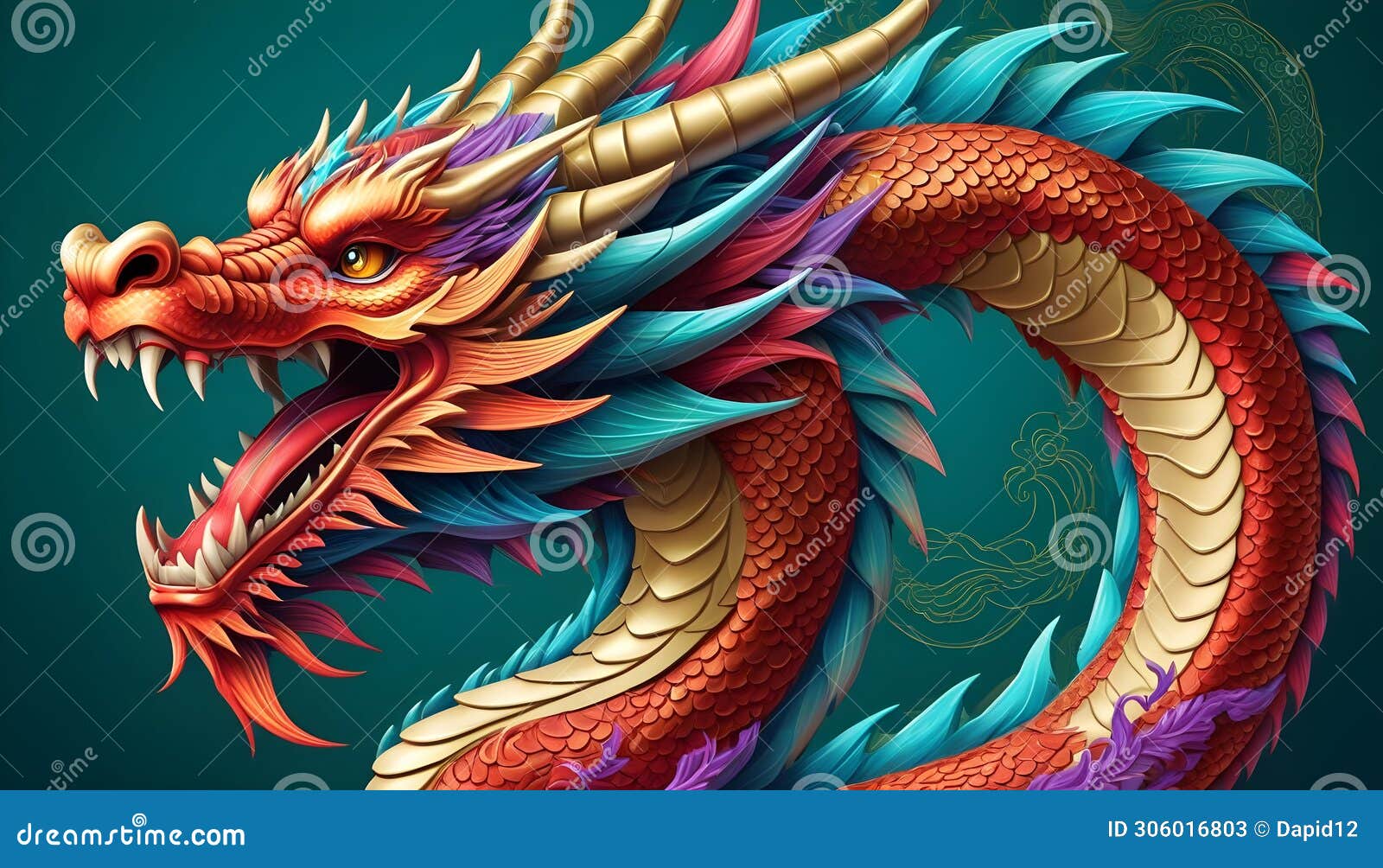 A Colorful Dragon with Long, Sharp Teeth Stock Illustration ...