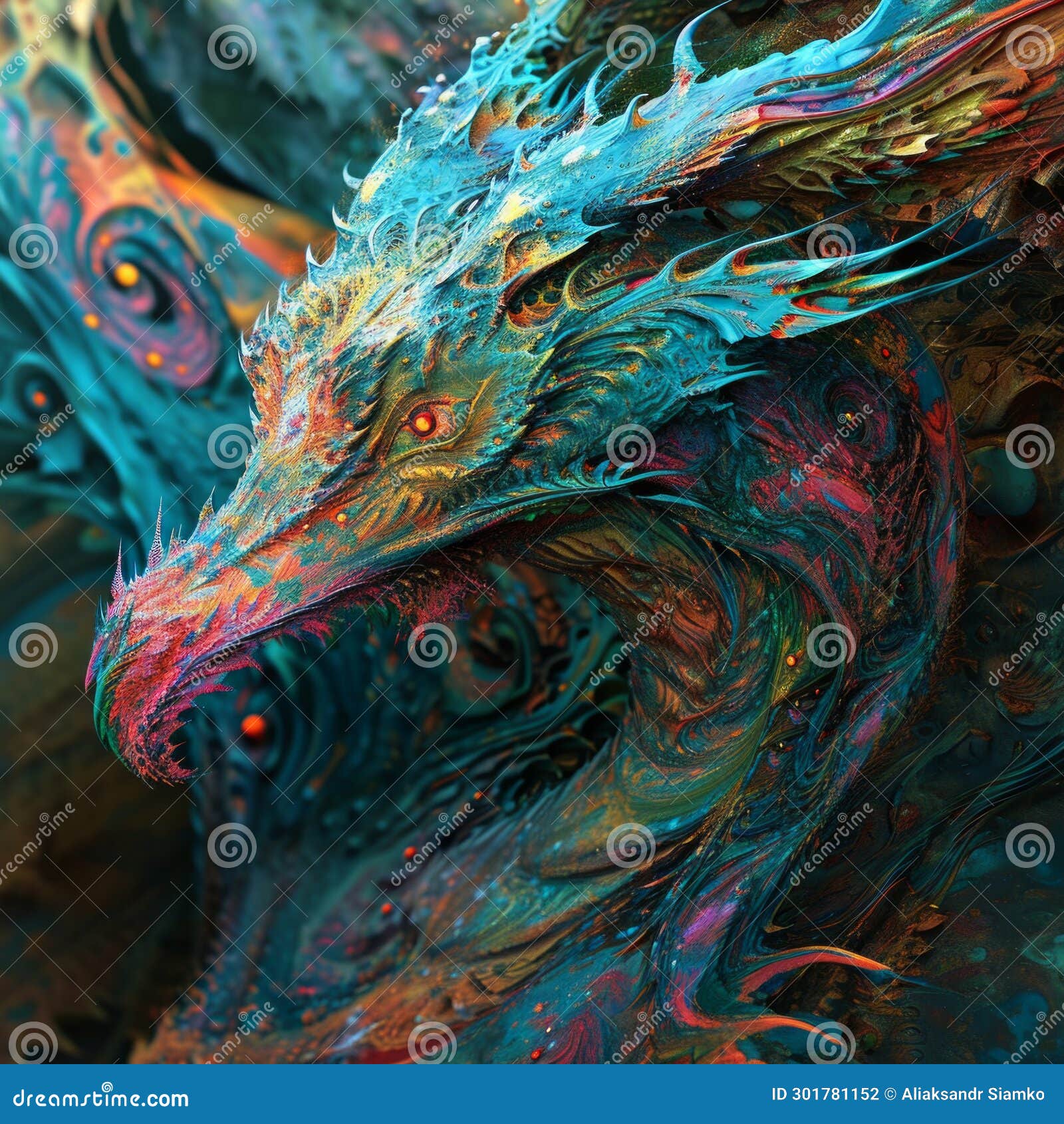 A Colorful Dragon with Sharp Teeth Stock Illustration - Illustration of ...