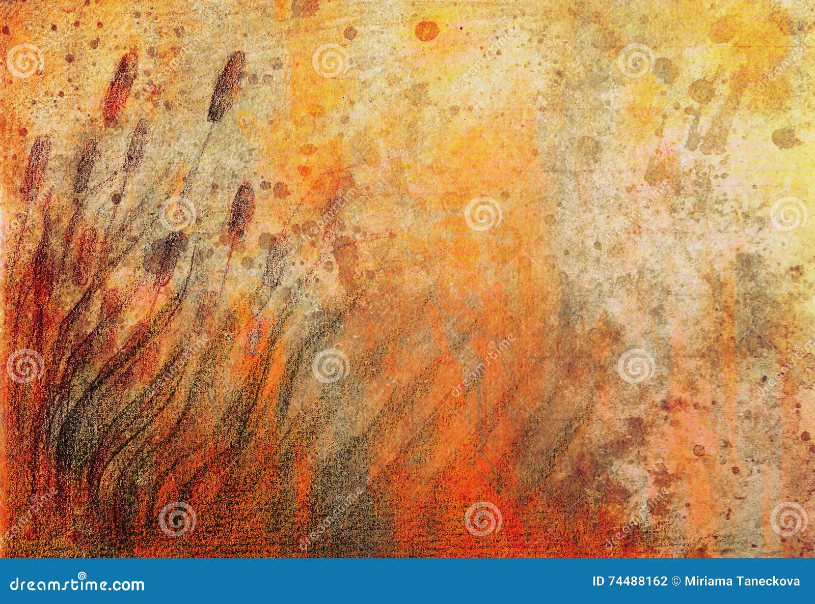 Colorful Drawind of Reeds on Abstract Spotted Background Stock ...