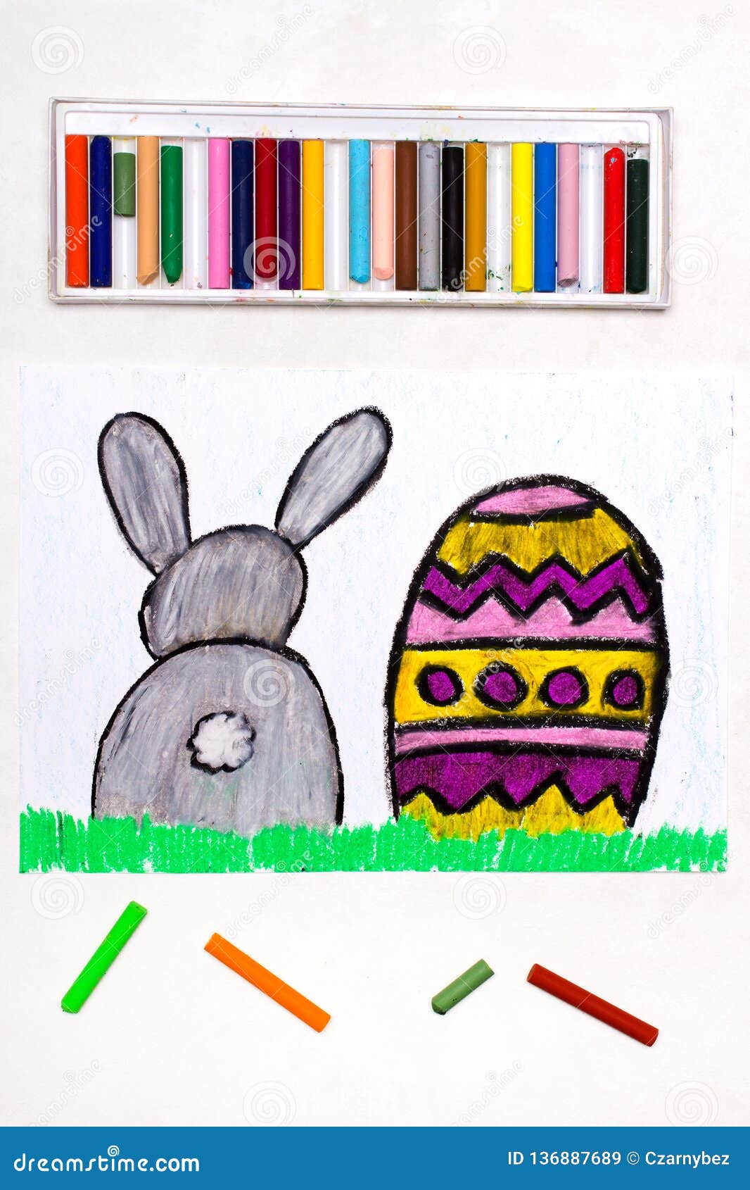 Drawing: Beautiful Easter Card with Easter Eggs and Cute Bunny Stock ...