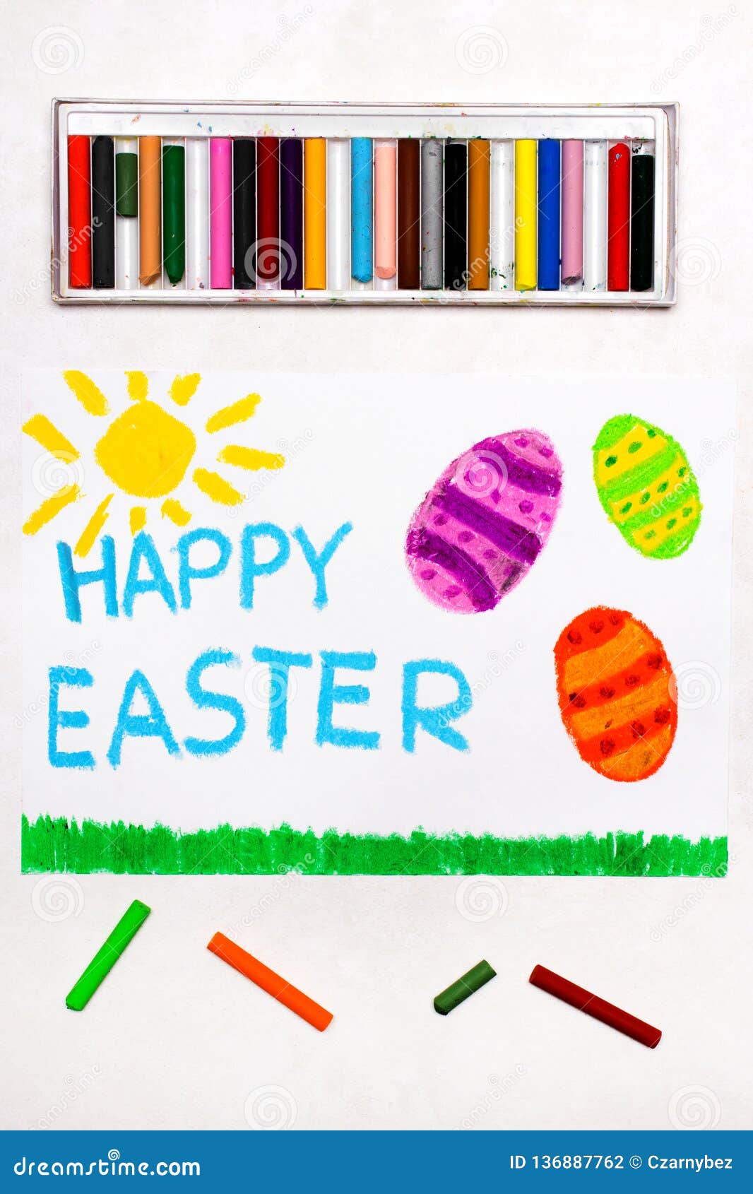 Drawing: Beautiful Easter Card with Easter Eggs Stock Photo - Image of ...