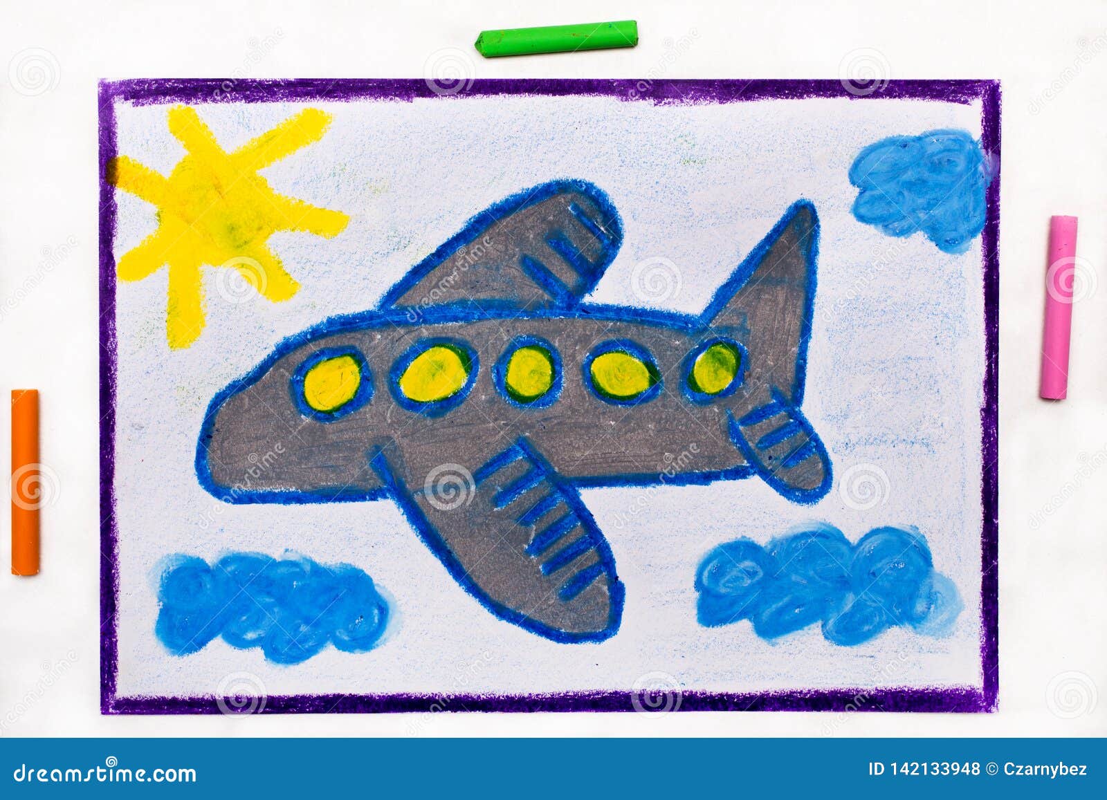 Colorful Drawing: Small Blue Airplane Stock Photo - Image of flight ...