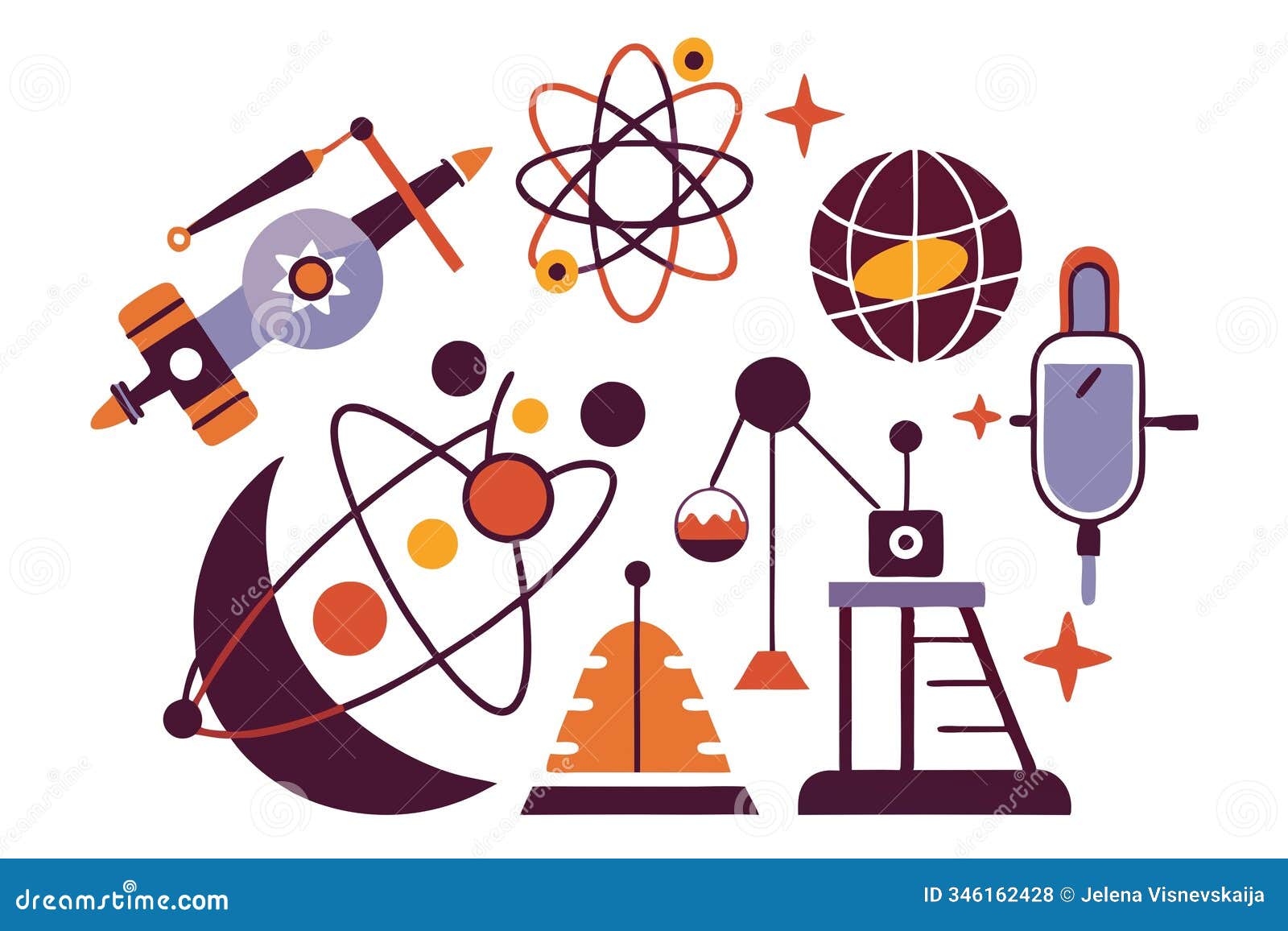 A Colorful Drawing of Various Scientific Instruments and Objects Stock ...
