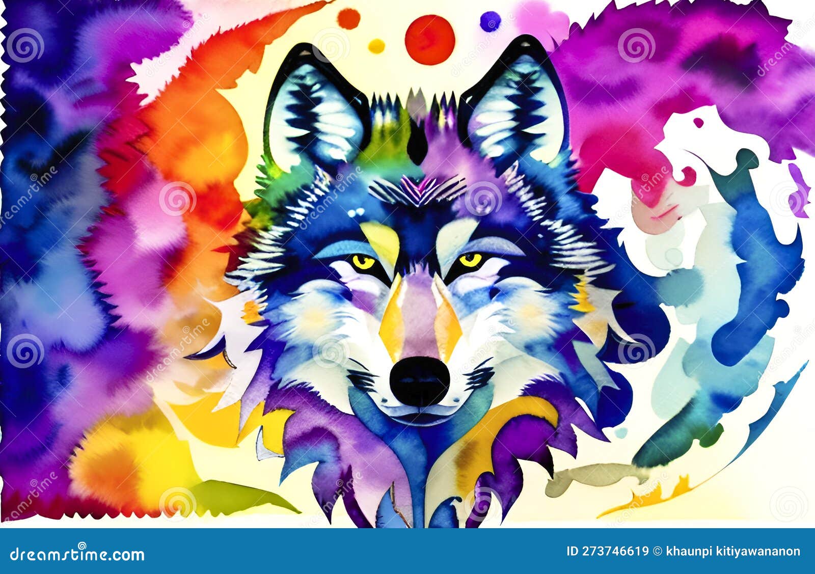 Colorful Drawing of a Wolf with a Rainbow Stock Illustration ...