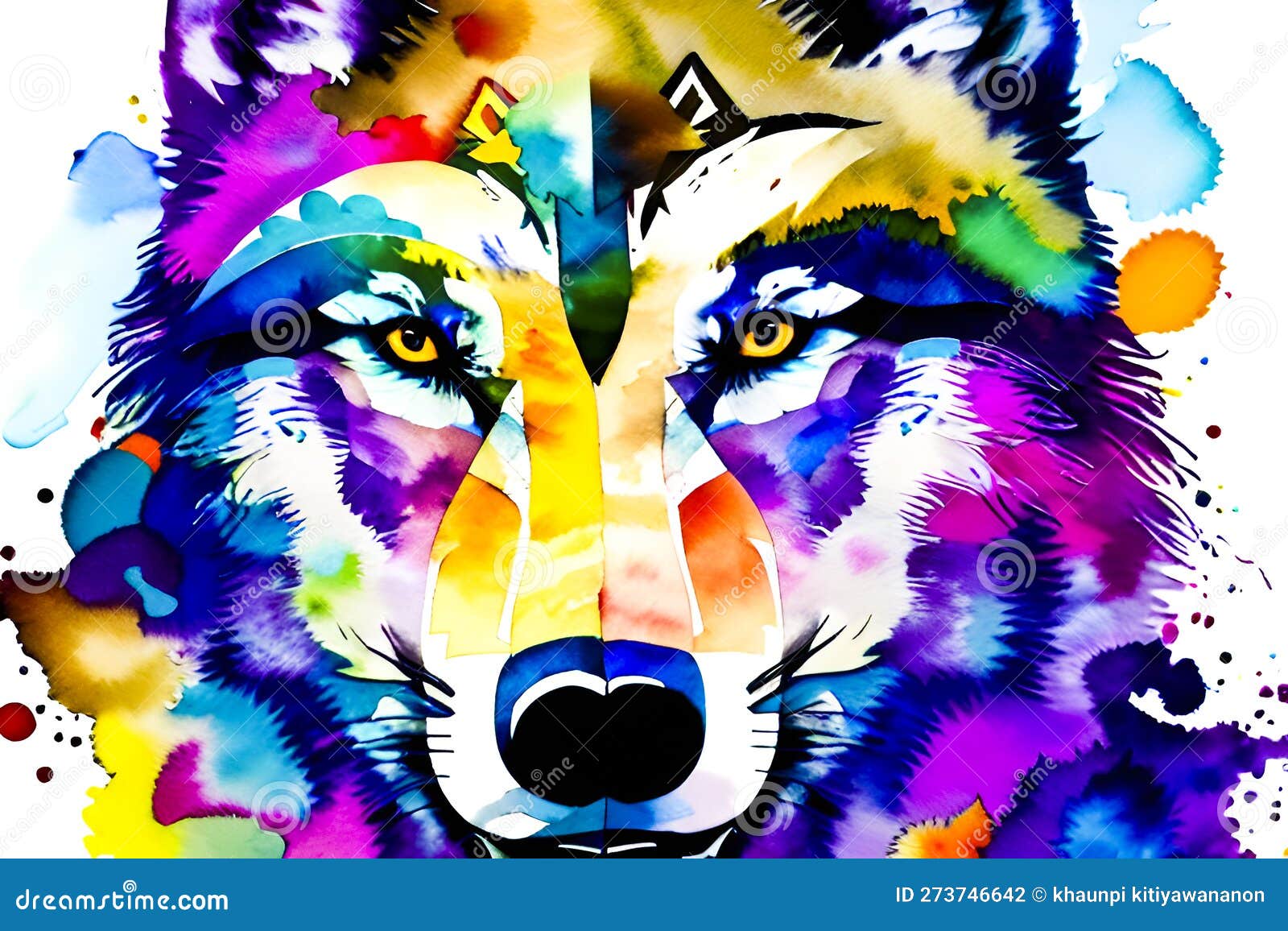 Colorful Drawing of a Wolf with a Rainbow Stock Illustration ...