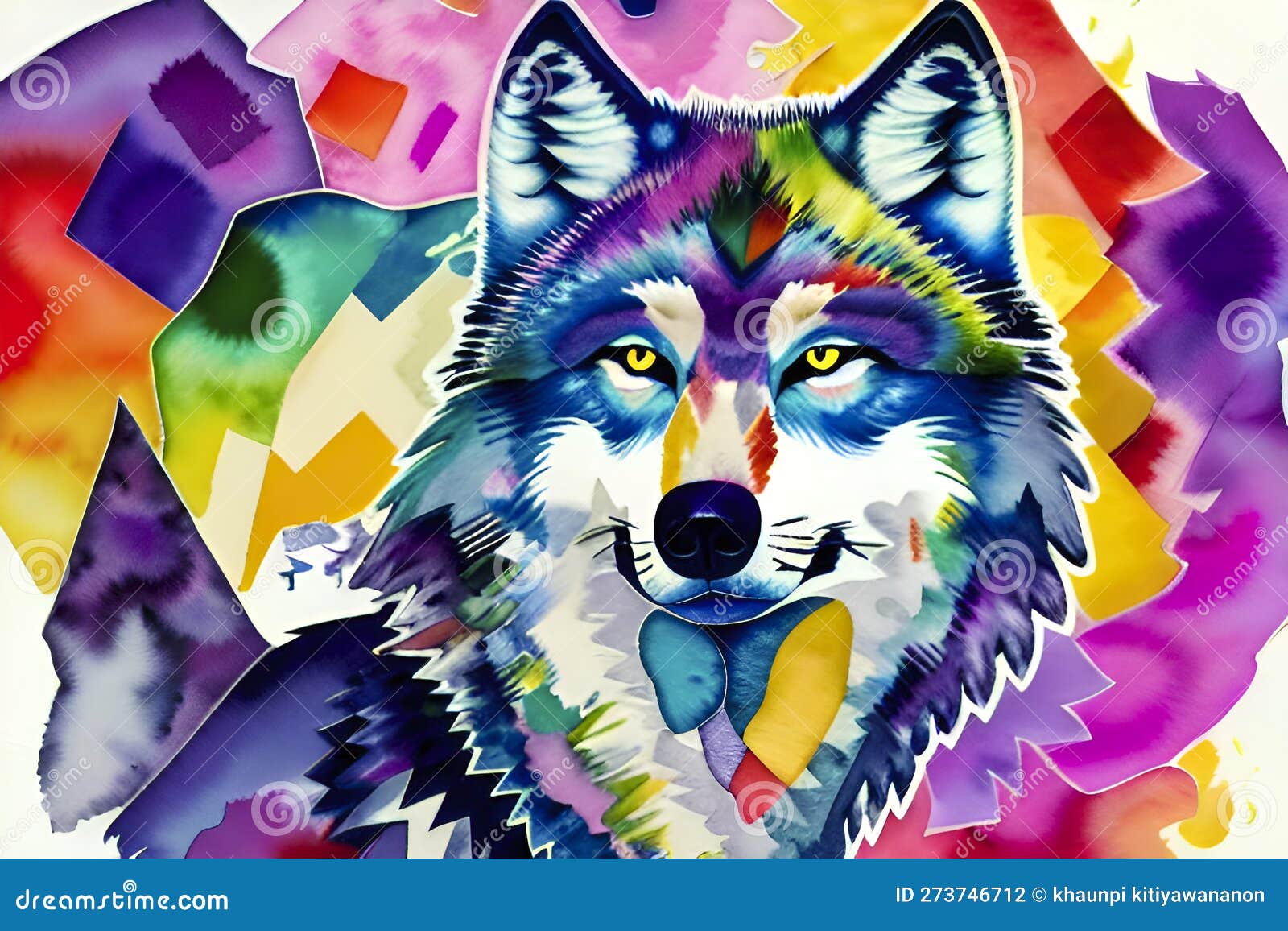 Colorful Drawing of a Wolf with a Rainbow Stock Illustration ...