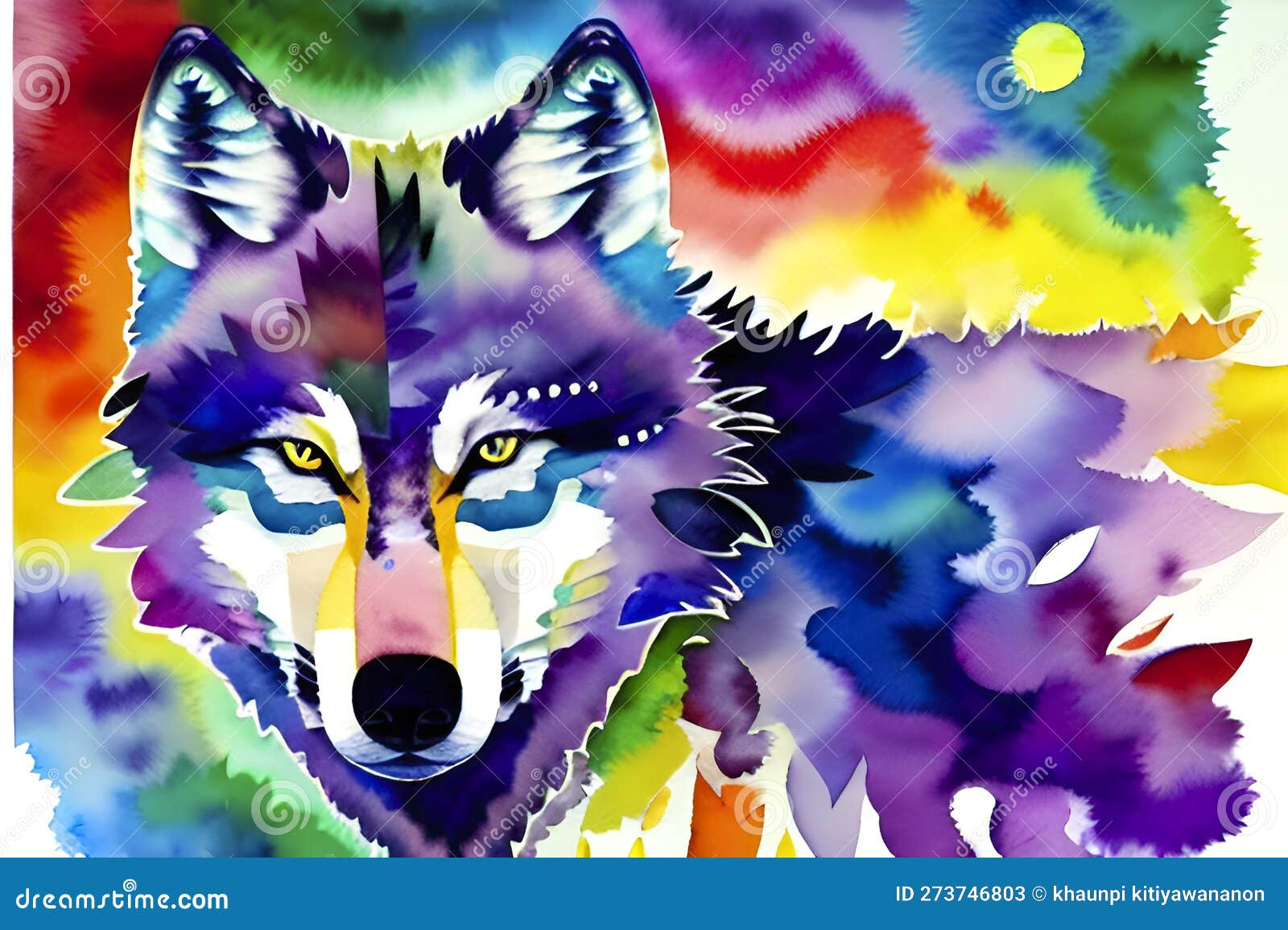Colorful Drawing of a Wolf with a Rainbow Stock Illustration ...