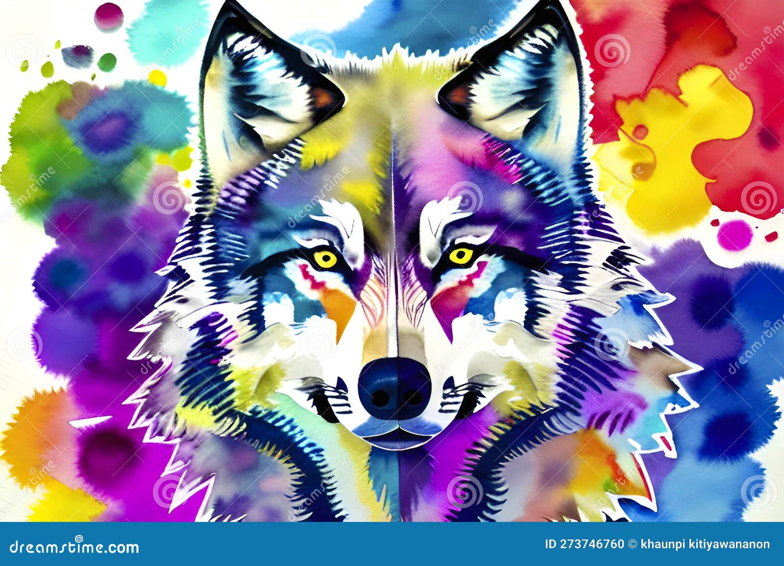 Colorful Drawing of a Wolf with a Rainbow Stock Illustration ...