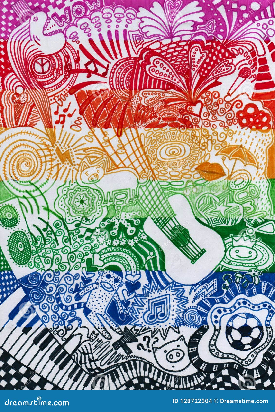 Colorful drawn doodle stock photo. Image of imagination - 128722304