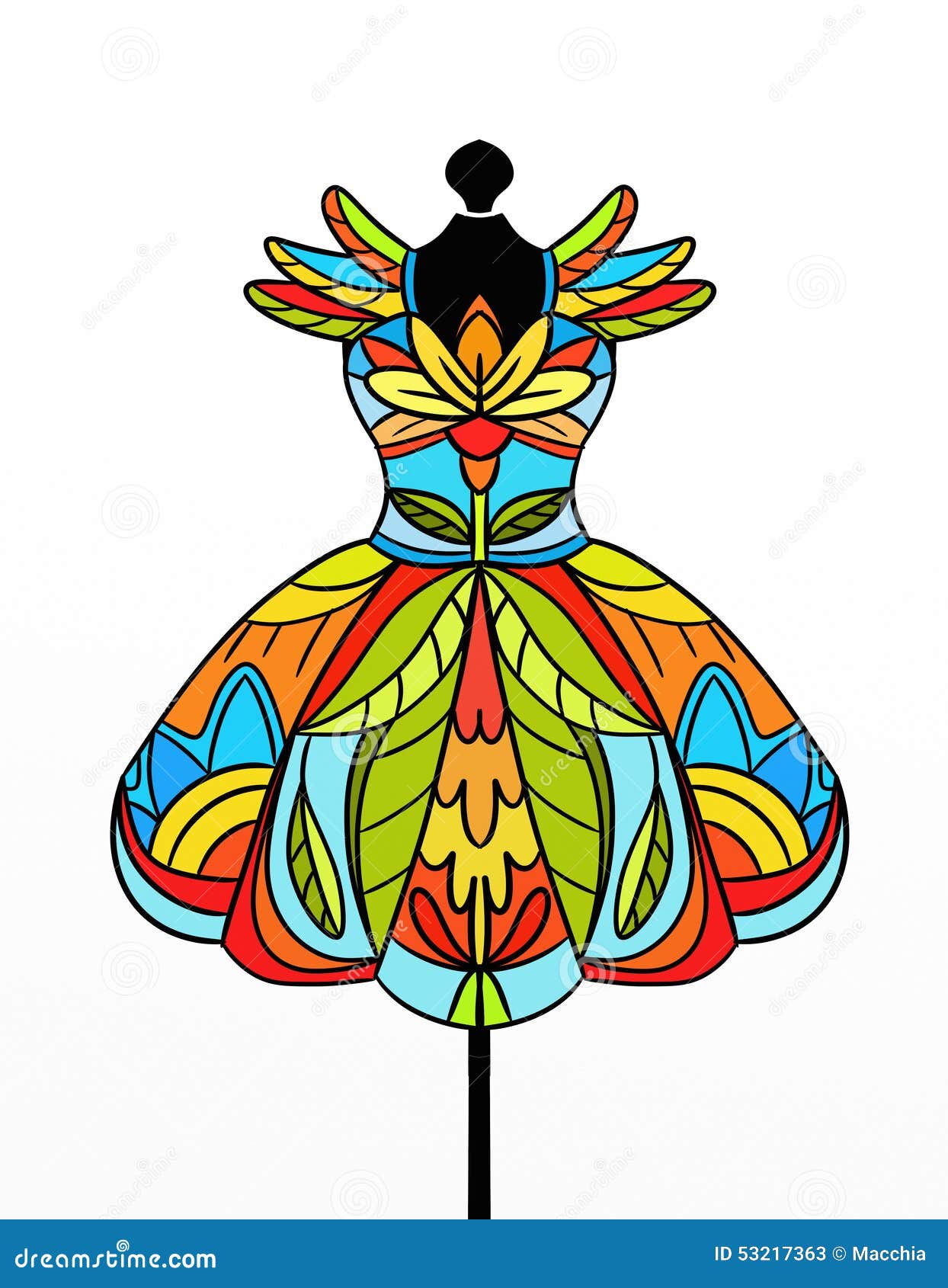 Colorful Dress with Floral Pattern Stock Illustration - Illustration of ...