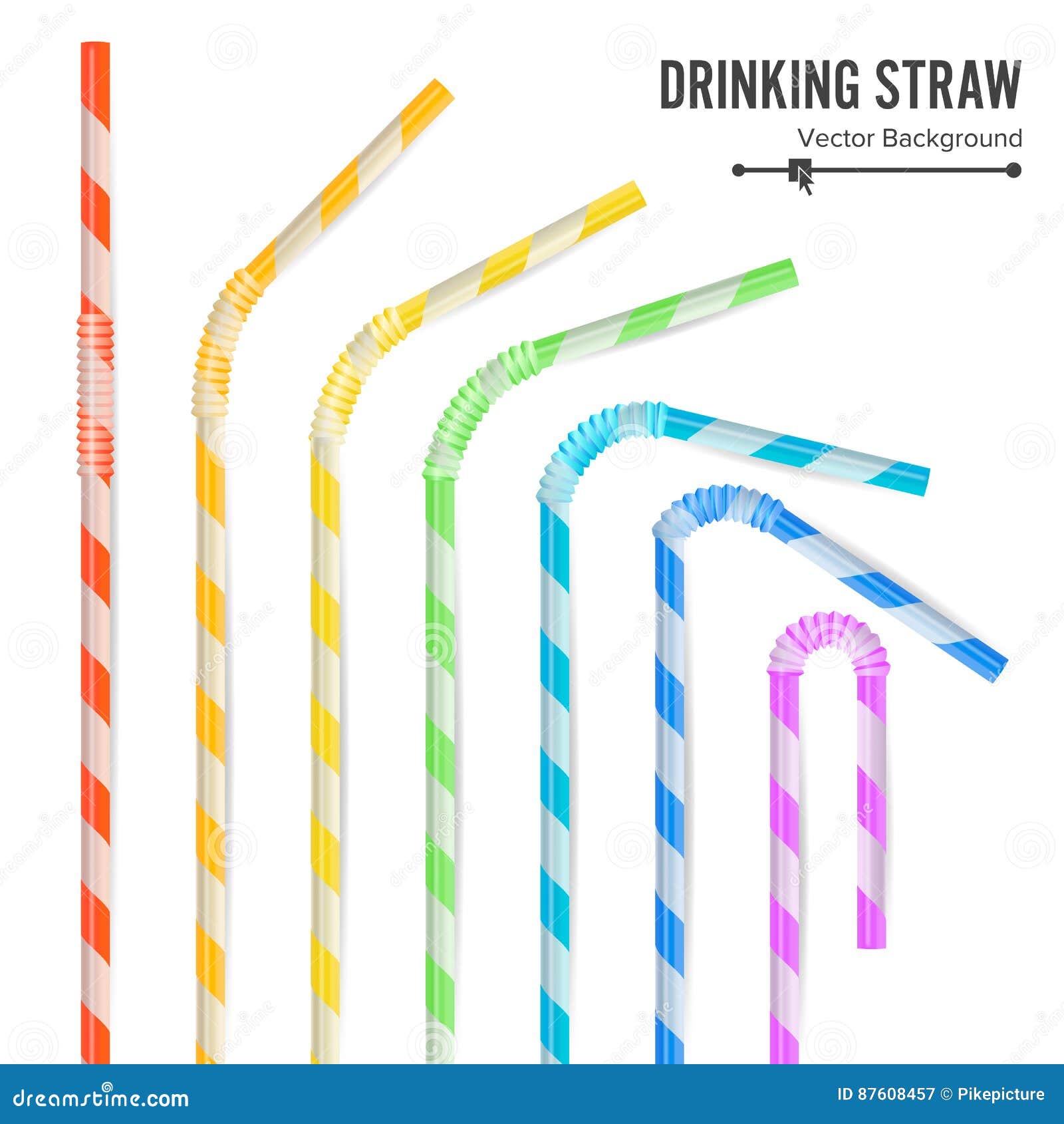 Colorful Drinking Straws Set. 3D Striped Icon Isolated in White ...