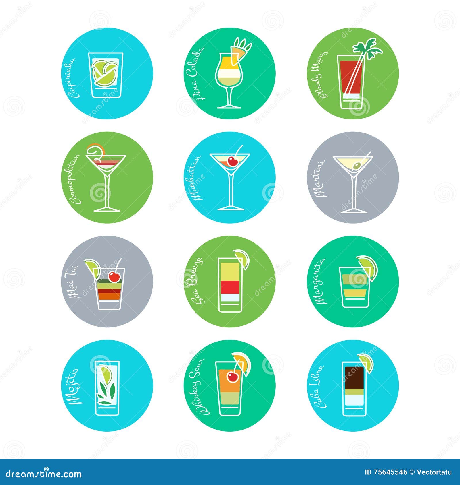 Colorful Drinks Icons Set Vector Stock Vector - Illustration of flat ...