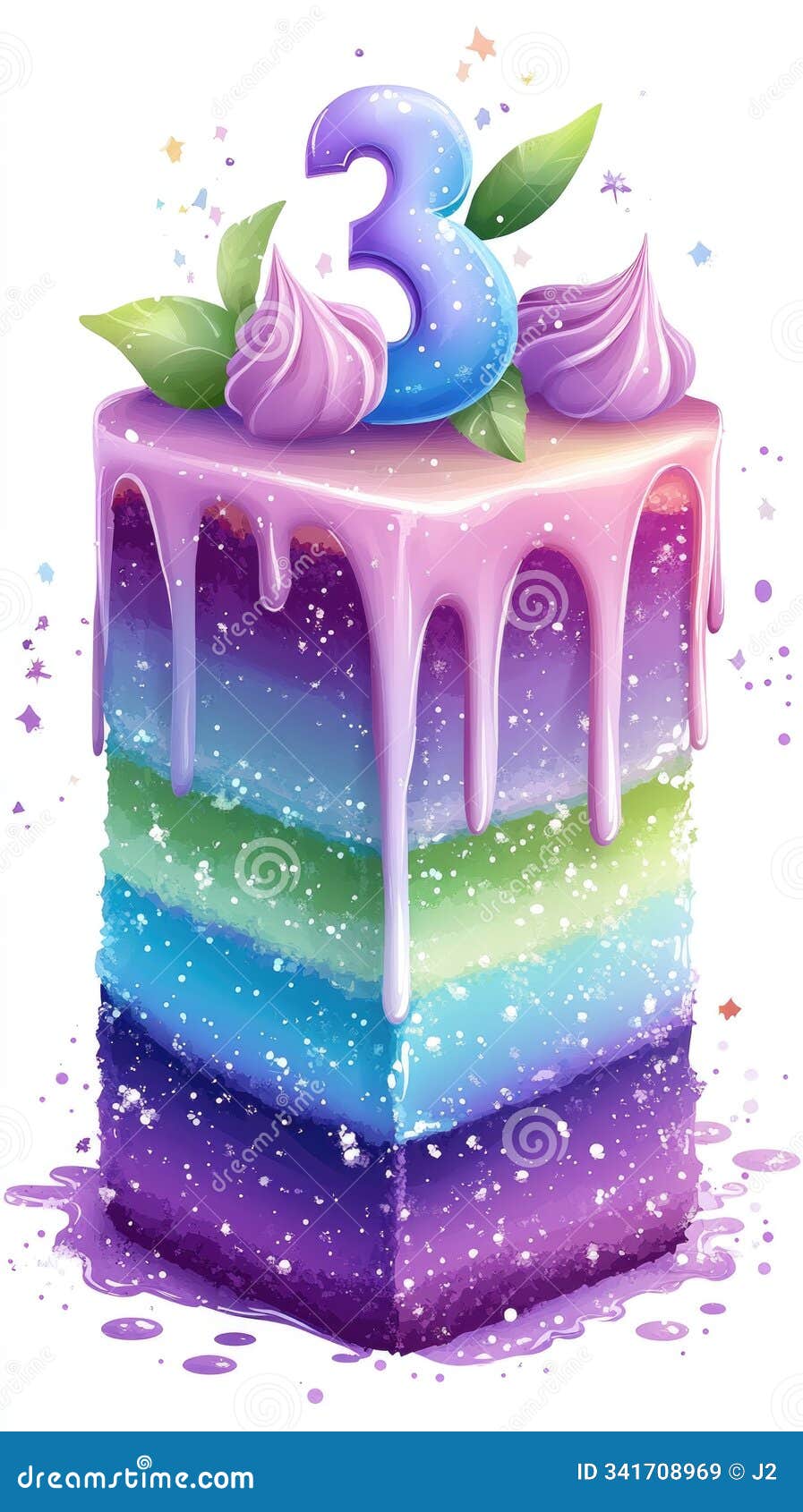 Colorful Dripping Birthday Cake with Number Three Topper Stock Image ...