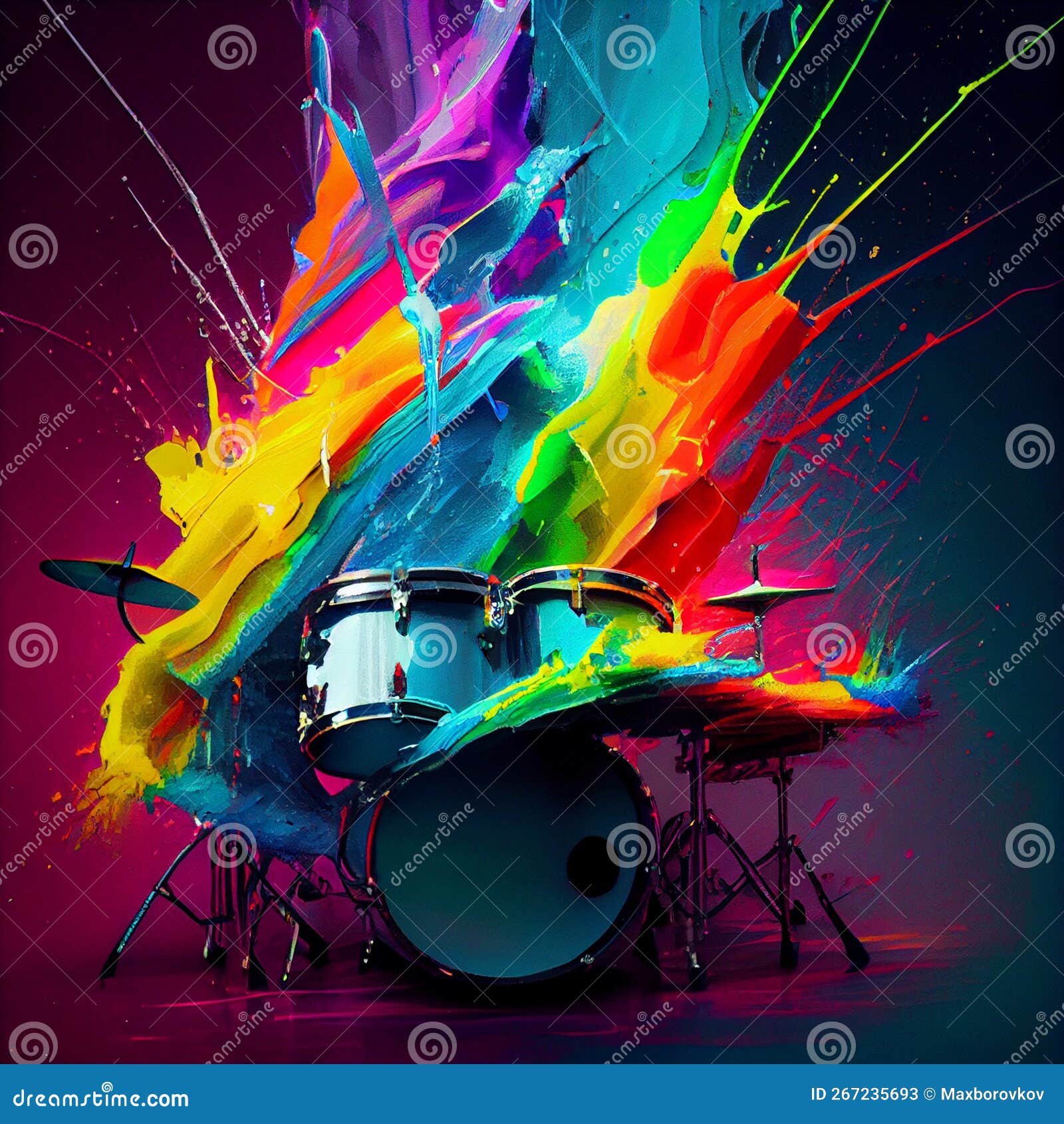 Colorful Drums with Paints Splash. AI Generative Stock Illustration ...