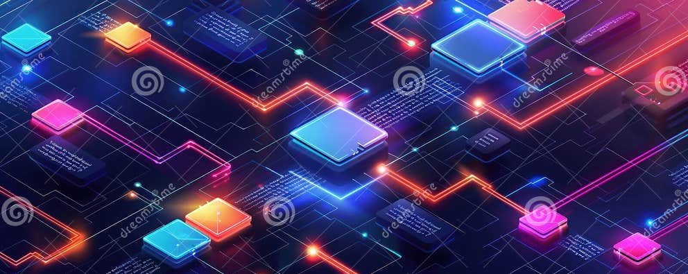 A Colorful and Dynamic Illustration of Flowchart Components Combining ...