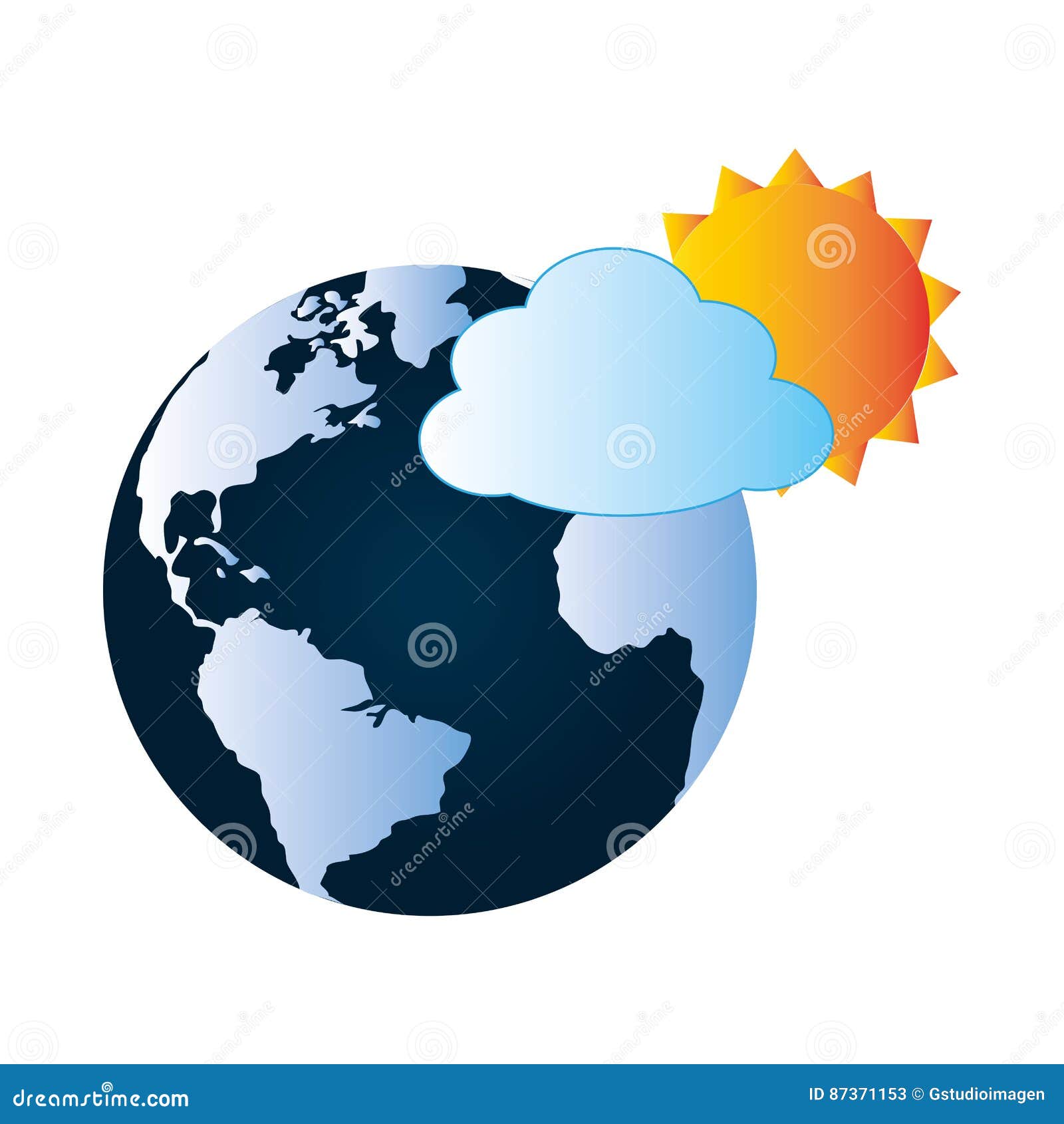 Colorful Earth World Map with Cloud and Sun Stock Vector - Illustration ...