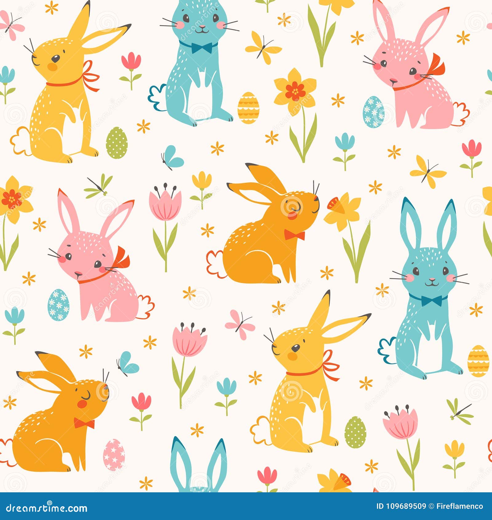 Colorful Easter Bunnies Seamless Pattern Stock Vector - Illustration of ...