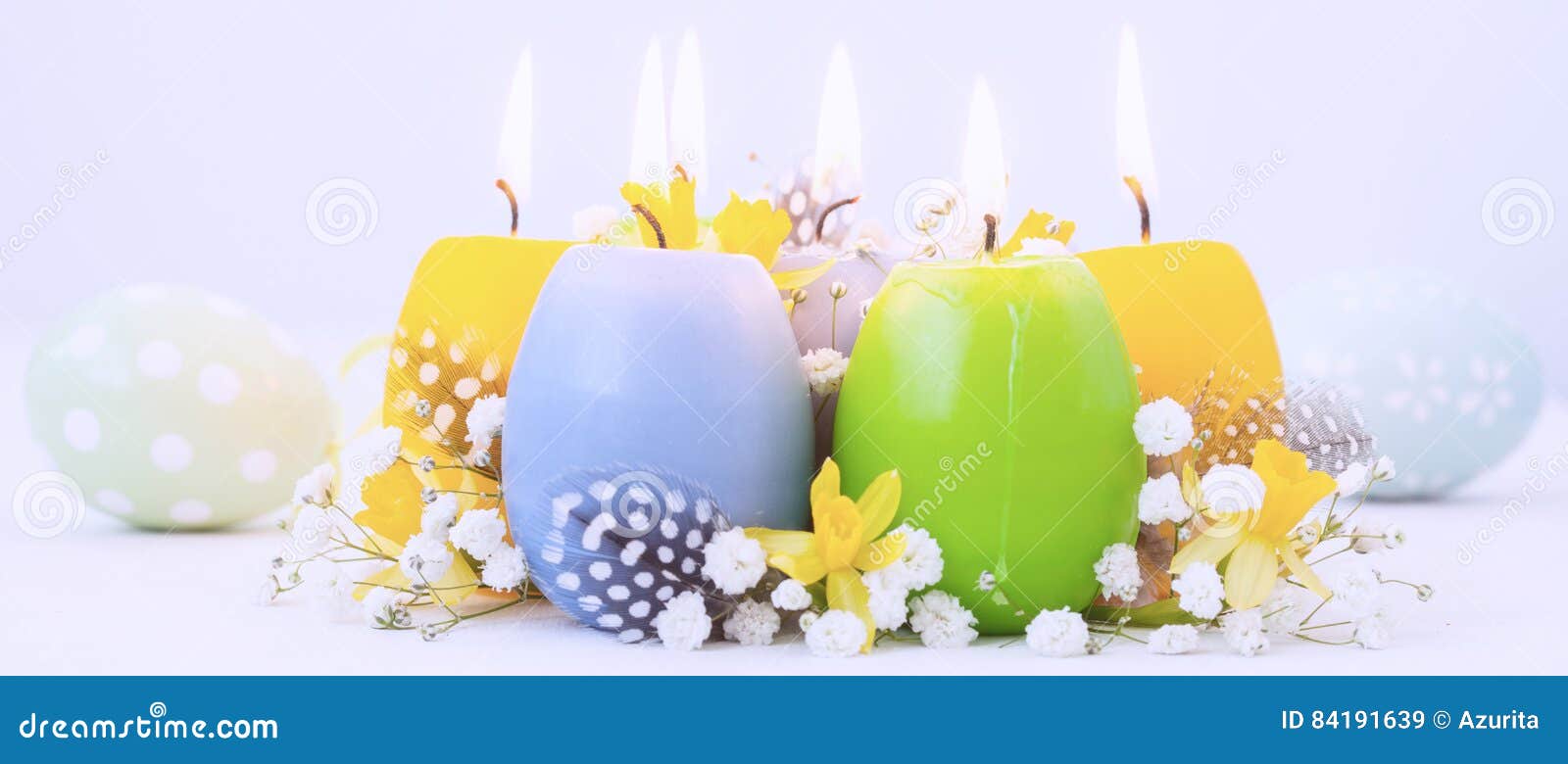 Colorful Easter Egg Candles and Flowers Stock Image - Image of green ...
