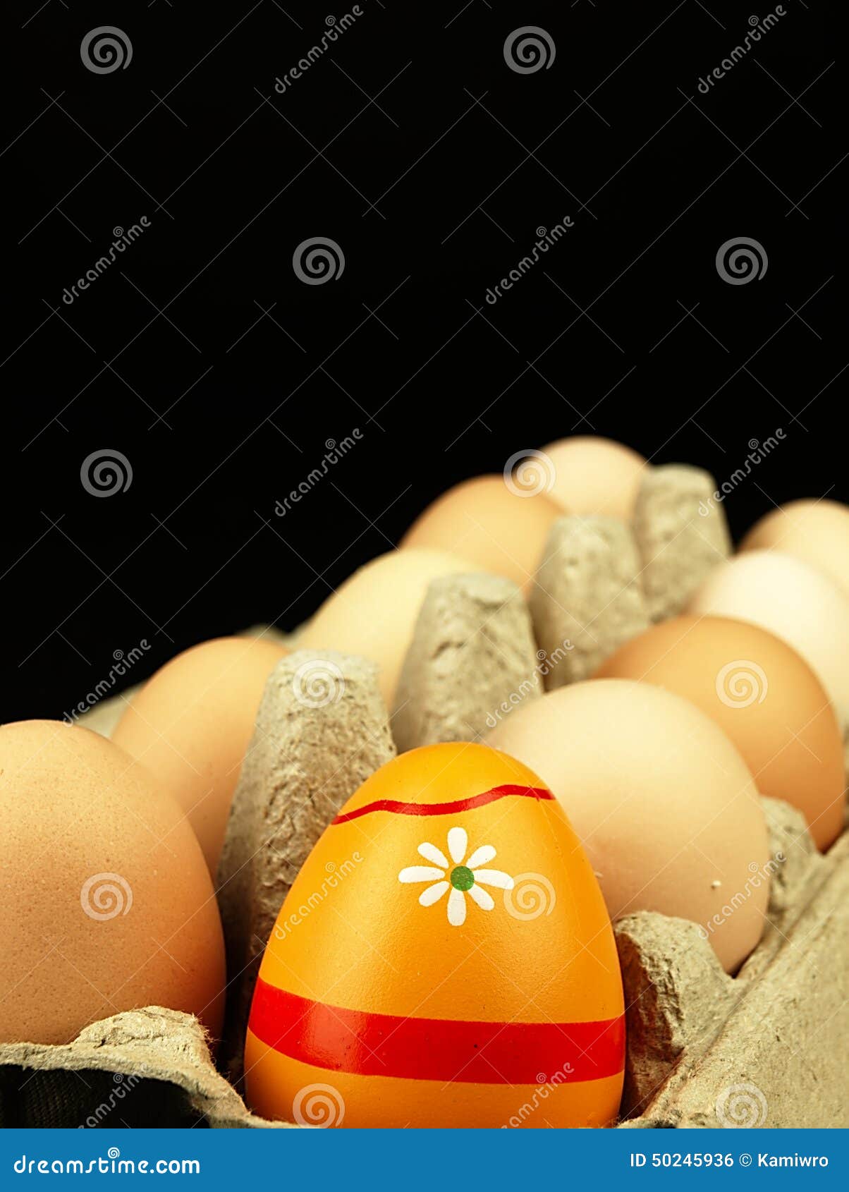 Colorful Easter Egg in the Company of Ordinary Eggs. Stock Photo ...