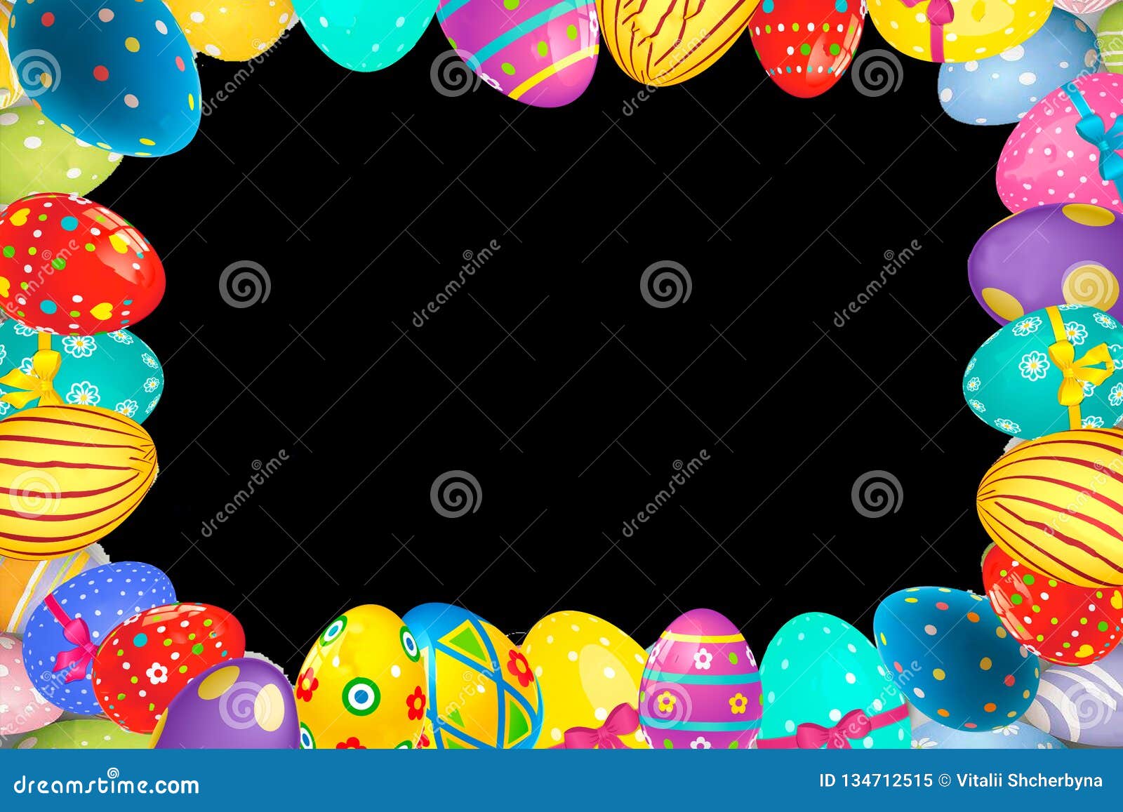 Colorful Easter Egg Frame Edge Border Against a Black Background. Space ...