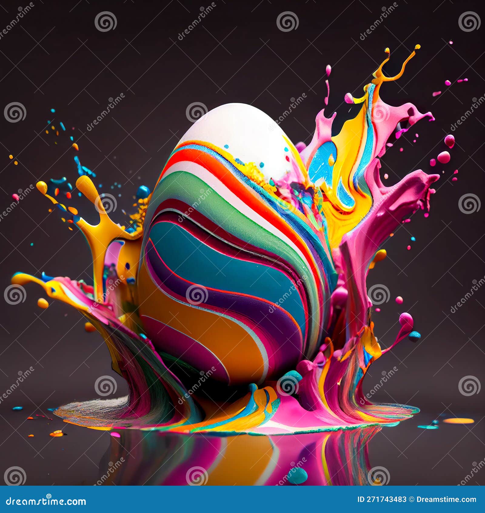 Colorful Easter Egg with Paint Splashes Isolated on Dark Background ...