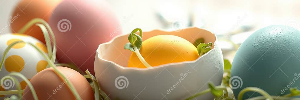Colorful Easter Eggs Arranged with Fresh Sprouts in a Cozy Spring ...