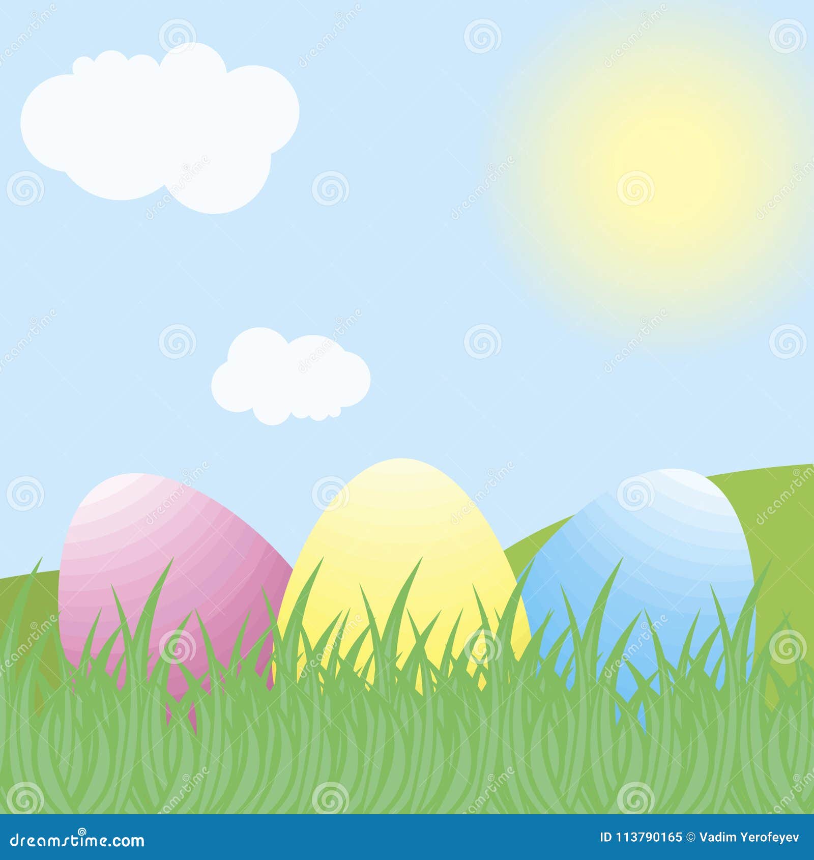 Colorful Easter Eggs in Grass Stock Vector - Illustration of blue ...
